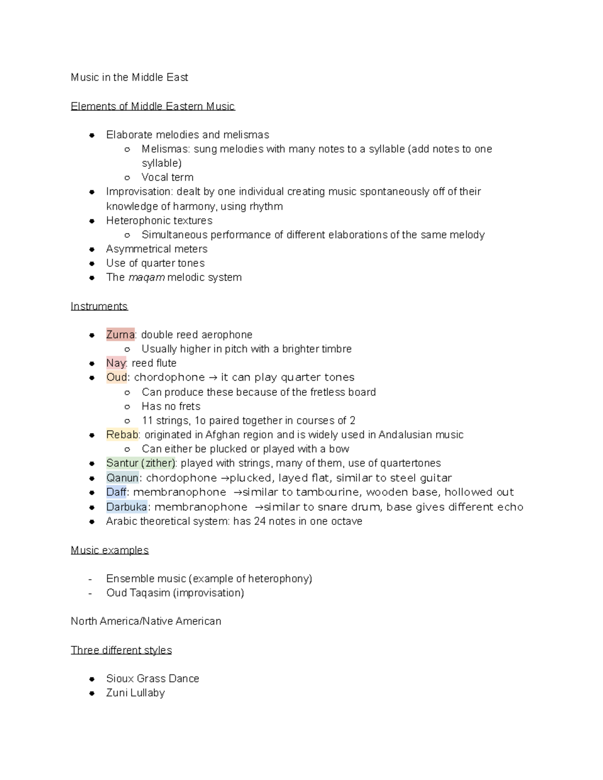 MUS Notes - Music in the Middle East Elements of Middle Eastern Music ...