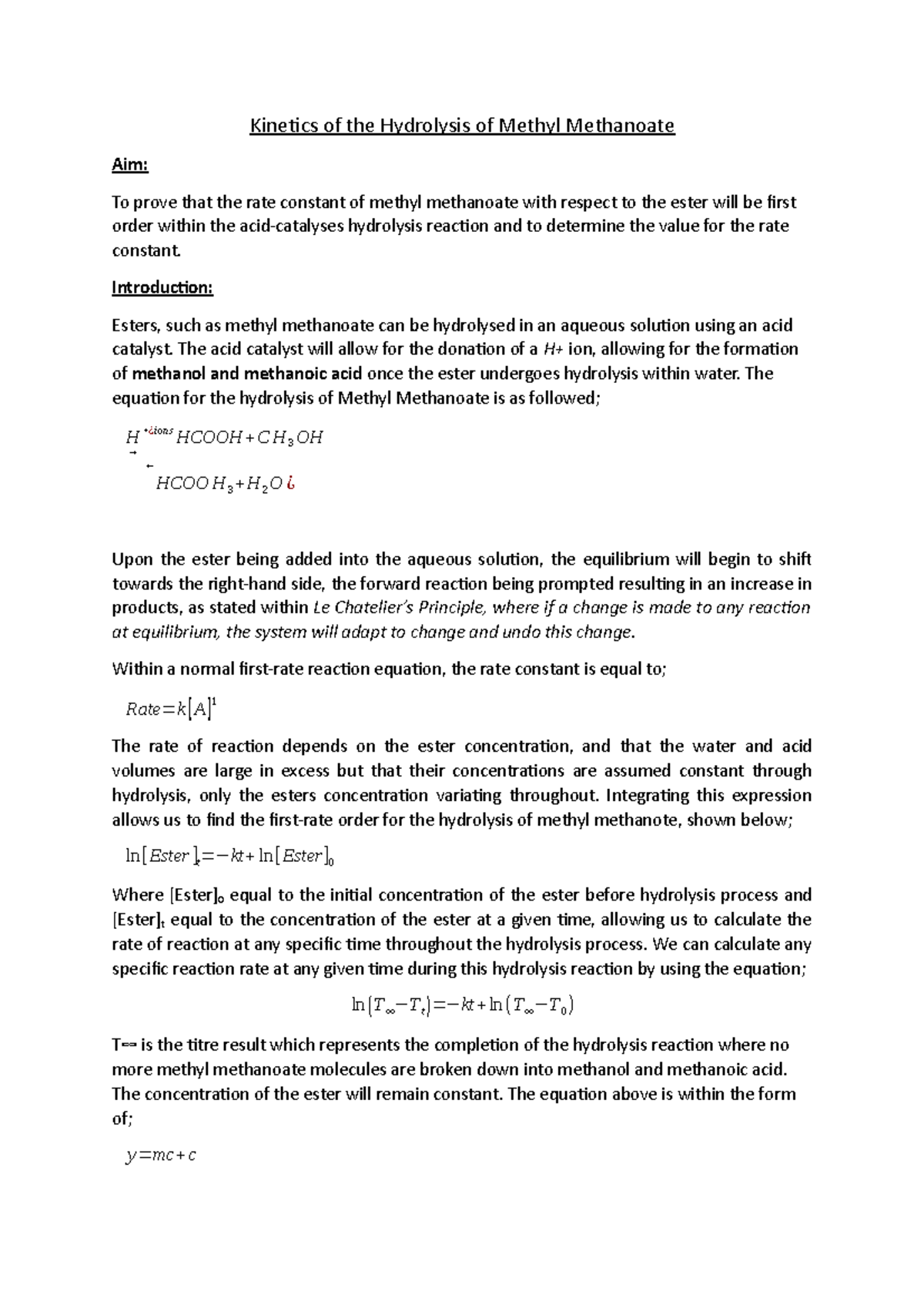 Chem-Lab-Report - kinetics hydrolysis lab report - Kinetics of the ...
