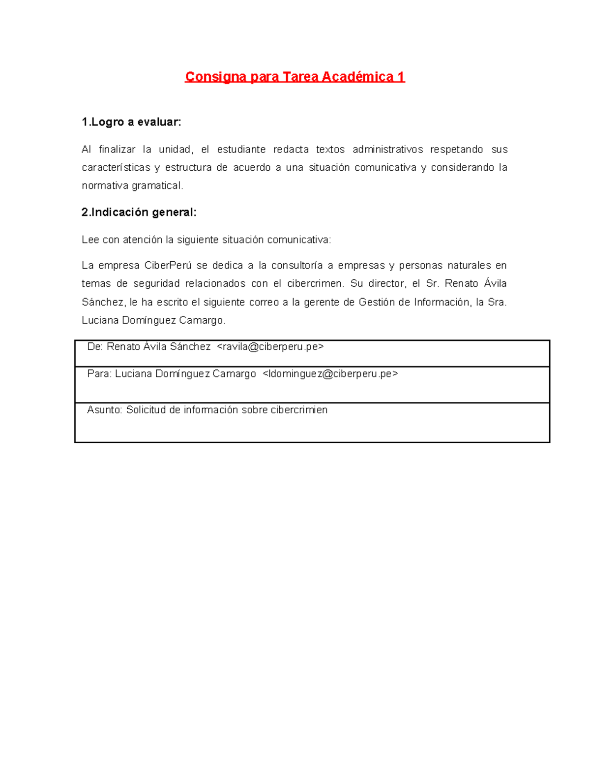 Tarea academica 1 II de redacion de textos II - Consigna para Tarea Académica 1 1 a evaluar: Al ...