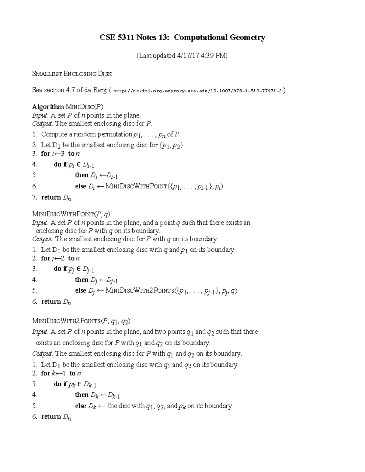 Notes 13 - Computational Geometry - CSE 5311 Notes 13: Computational ...