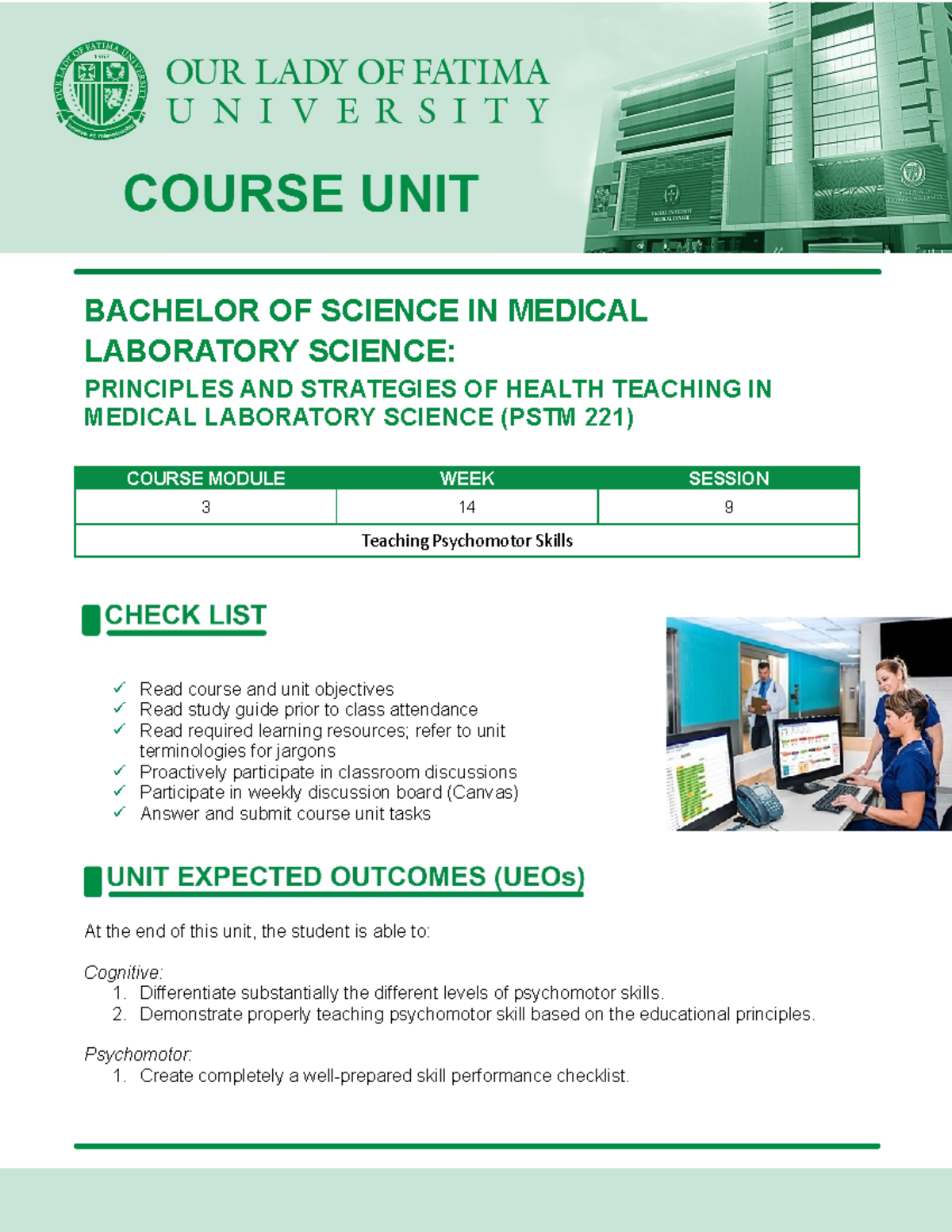 PSTM Course Unit 3 Week 14 - BACHELOR OF SCIENCE IN MEDICAL LABORATORY ...