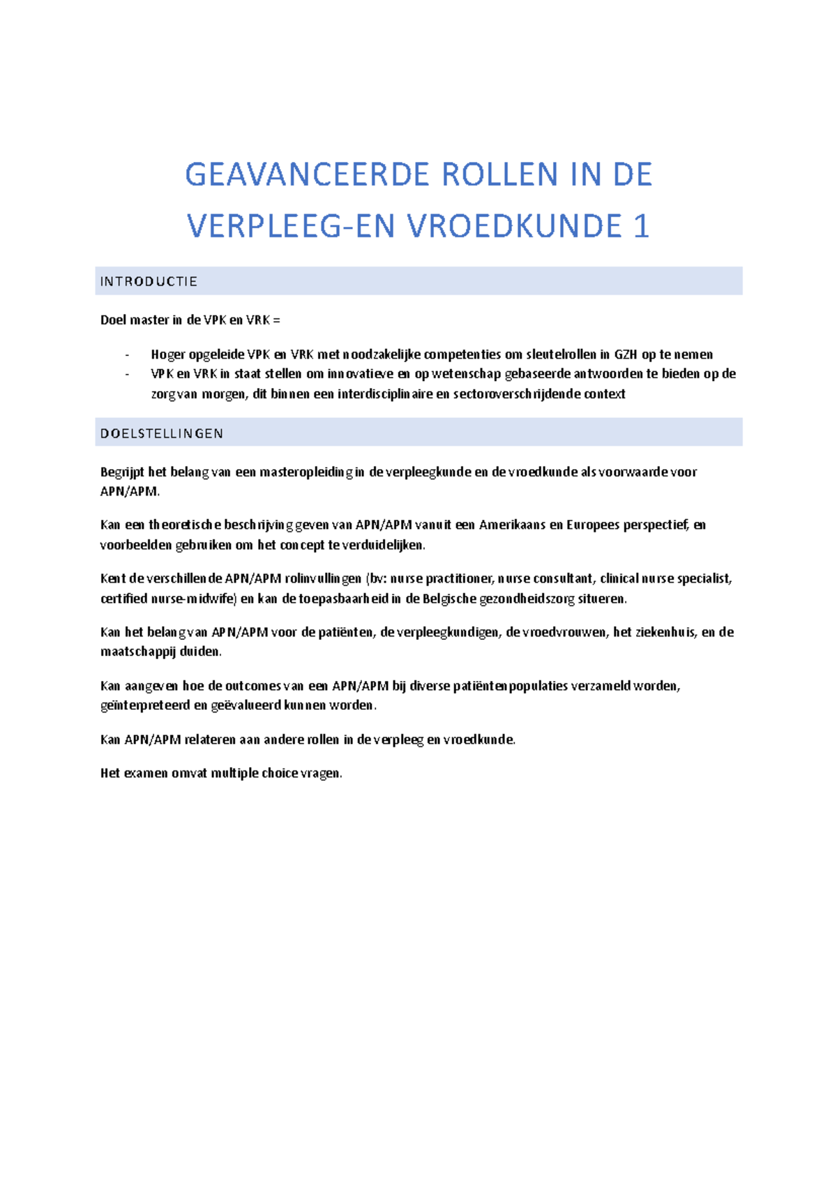 Geavanceerde rollen in de verpleeg - GEAVANCEERDE ROLLEN IN DE VERPLEEG ...