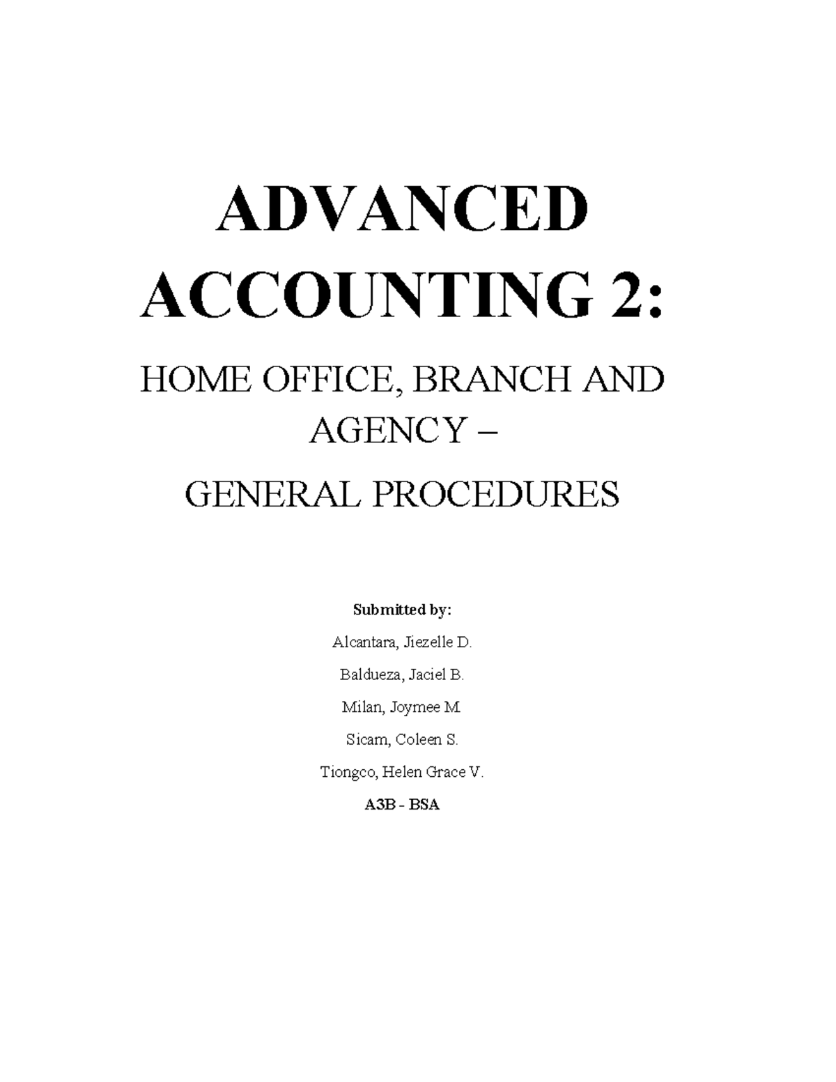 Home office and branch acctg - ADVANCED ACCOUNTING 2: HOME OFFICE ...