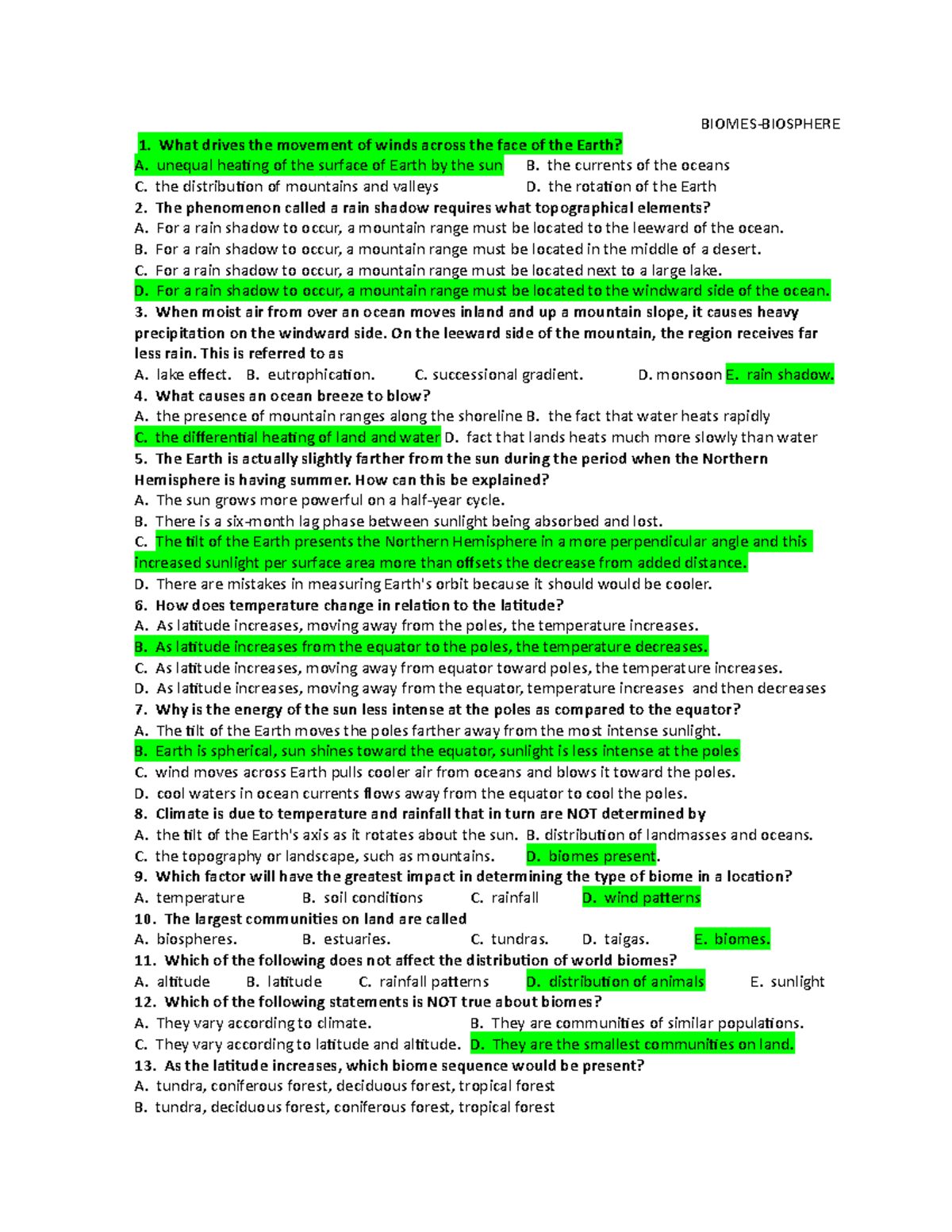 Biosphere Answers to question packet - 1. What drives the movement of ...