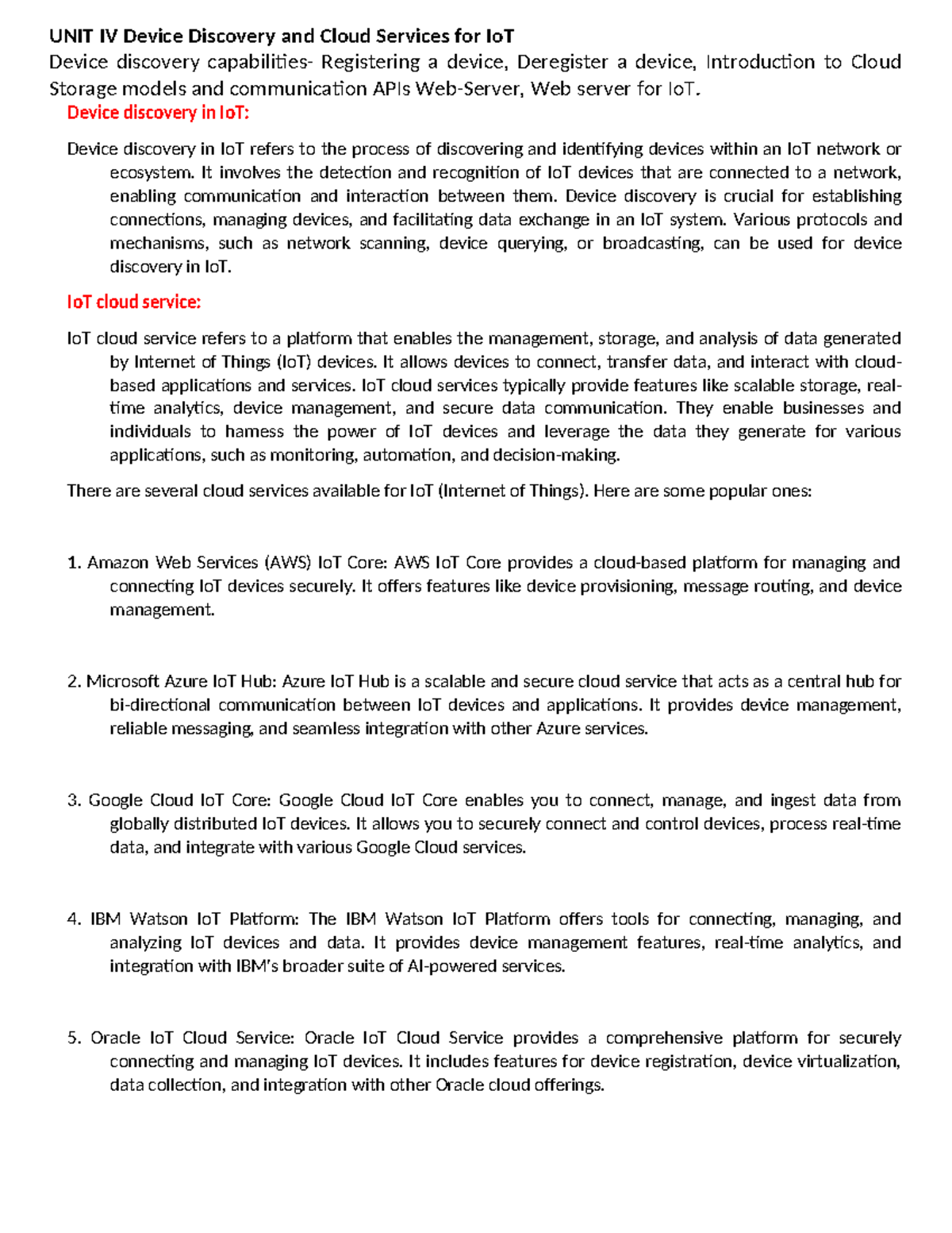 IOT UNIT-4 Material - as per syllabus - UNIT IV Device Discovery and Cloud Services for IoT ...