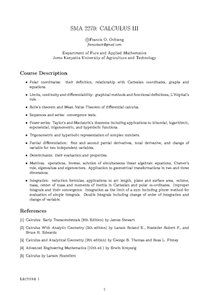 SMA 2270 Calculus III 1 - SMA 2270: CALCULUS III ⃝ cFrancis O. Ochieng ...
