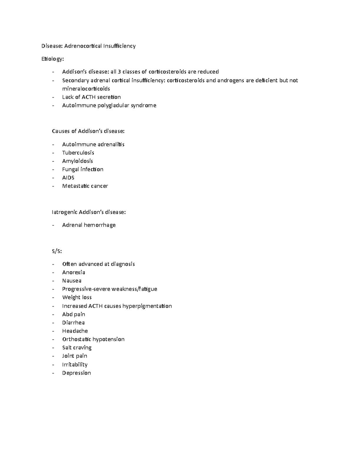 Addisons disease concept map - Disease: Adrenocortical Insufficiency ...