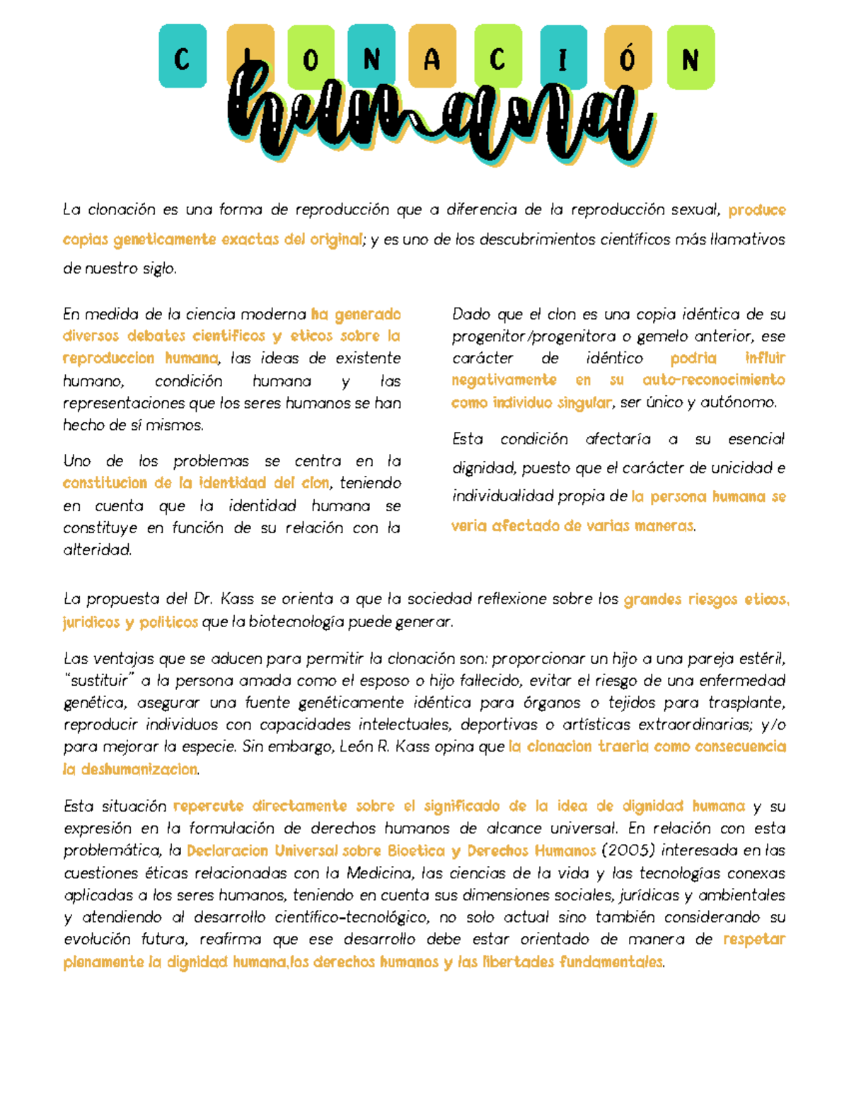 Clonación Humana - C L O N A C I humanahumana Ó N humana La clonación ...