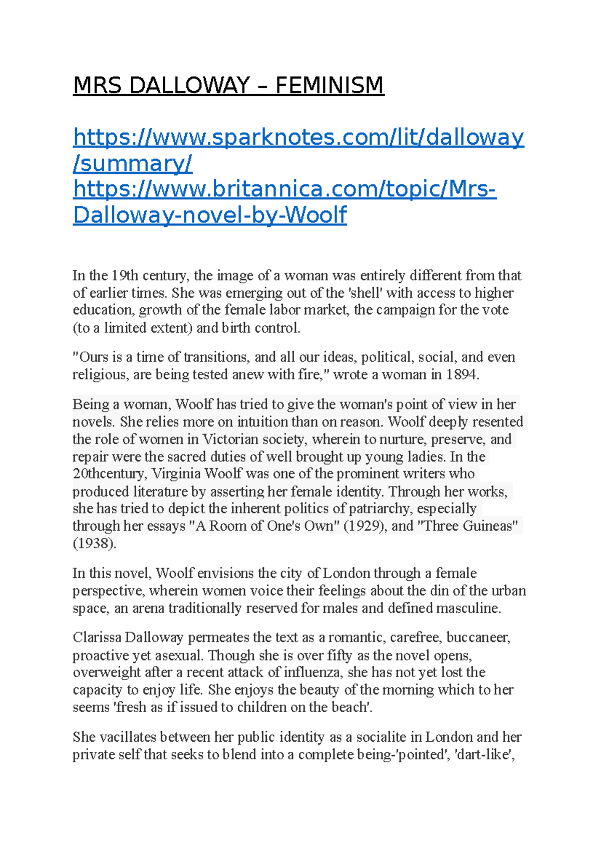 MRS Dalloway - Widening Horizon Module - background on the novels ...