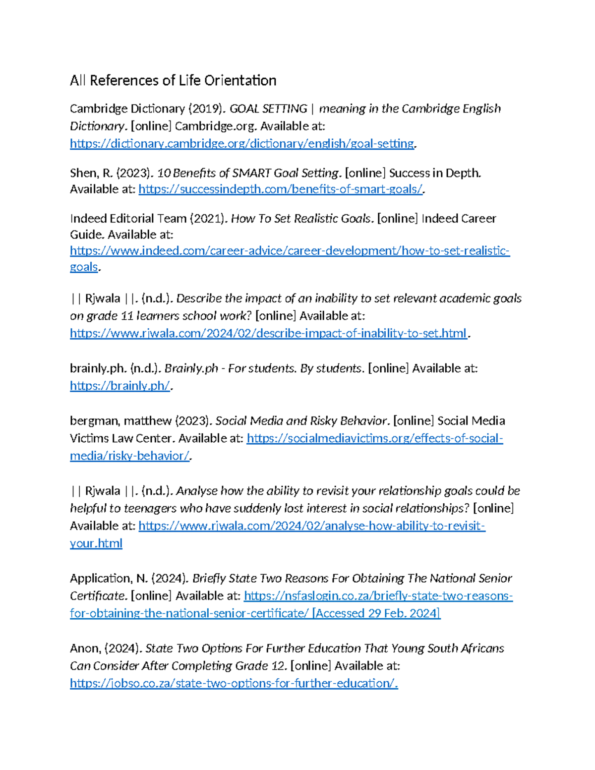 All References of Life Orientation Gr11 - All References of Life ...