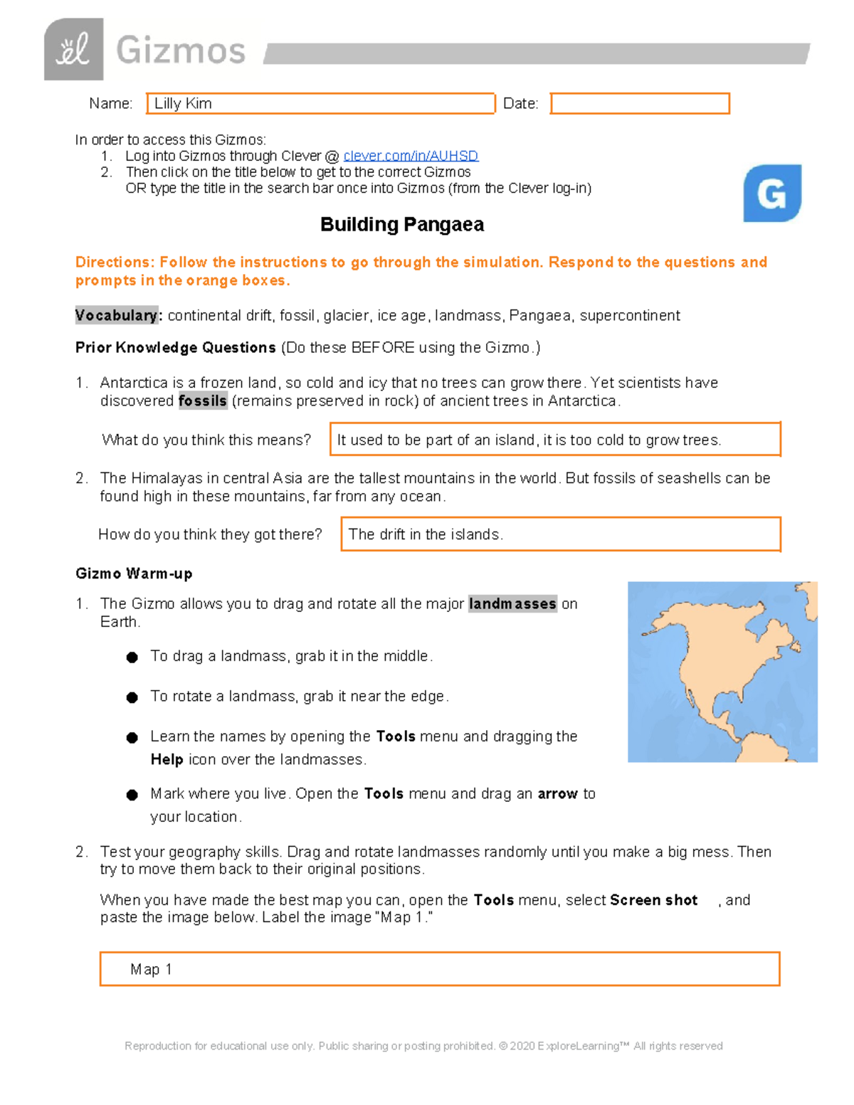 Building Pangaea Gizmos - Name: Lilly Kim Date: In order to access this ...