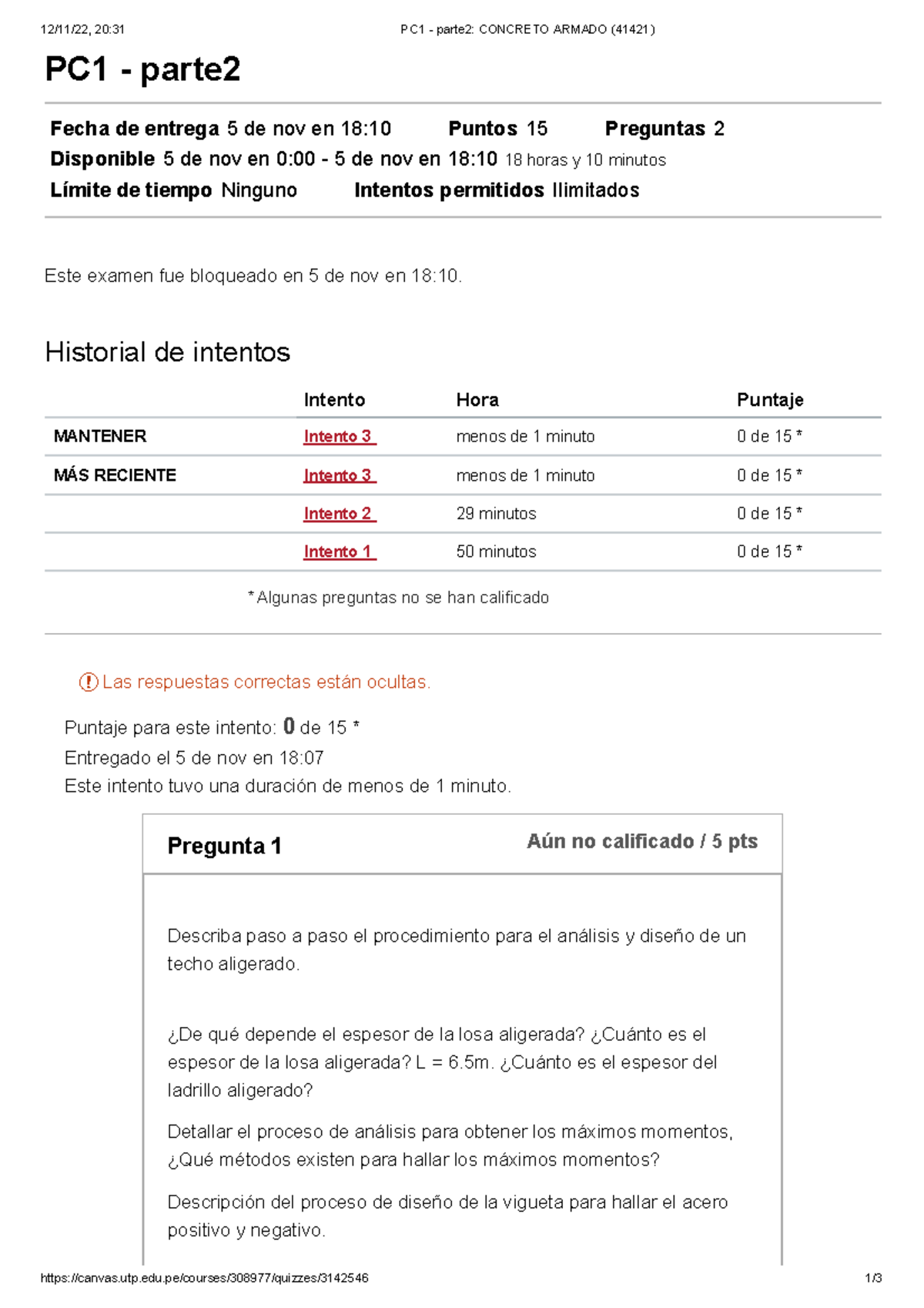 PC1 - parte 2 Concreto Armado (41421) - 12/11/22, 20:31 PC1 - parte2: CONCRETO ARMADO (41421 ...