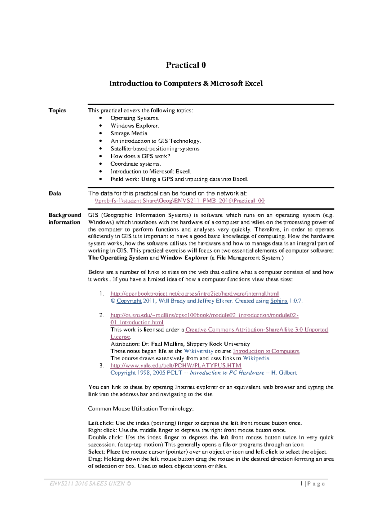 Practical 00 - Practical 0 Introduction to Computers & Microsoft Excel Topics This practical ...