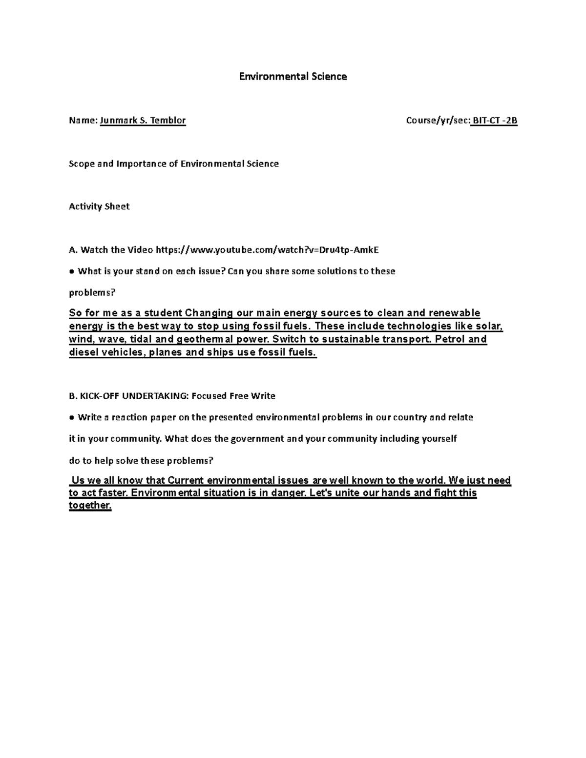 Junmark temblor BIT-CT 2B - Environmental Science Name: Junmark S ...