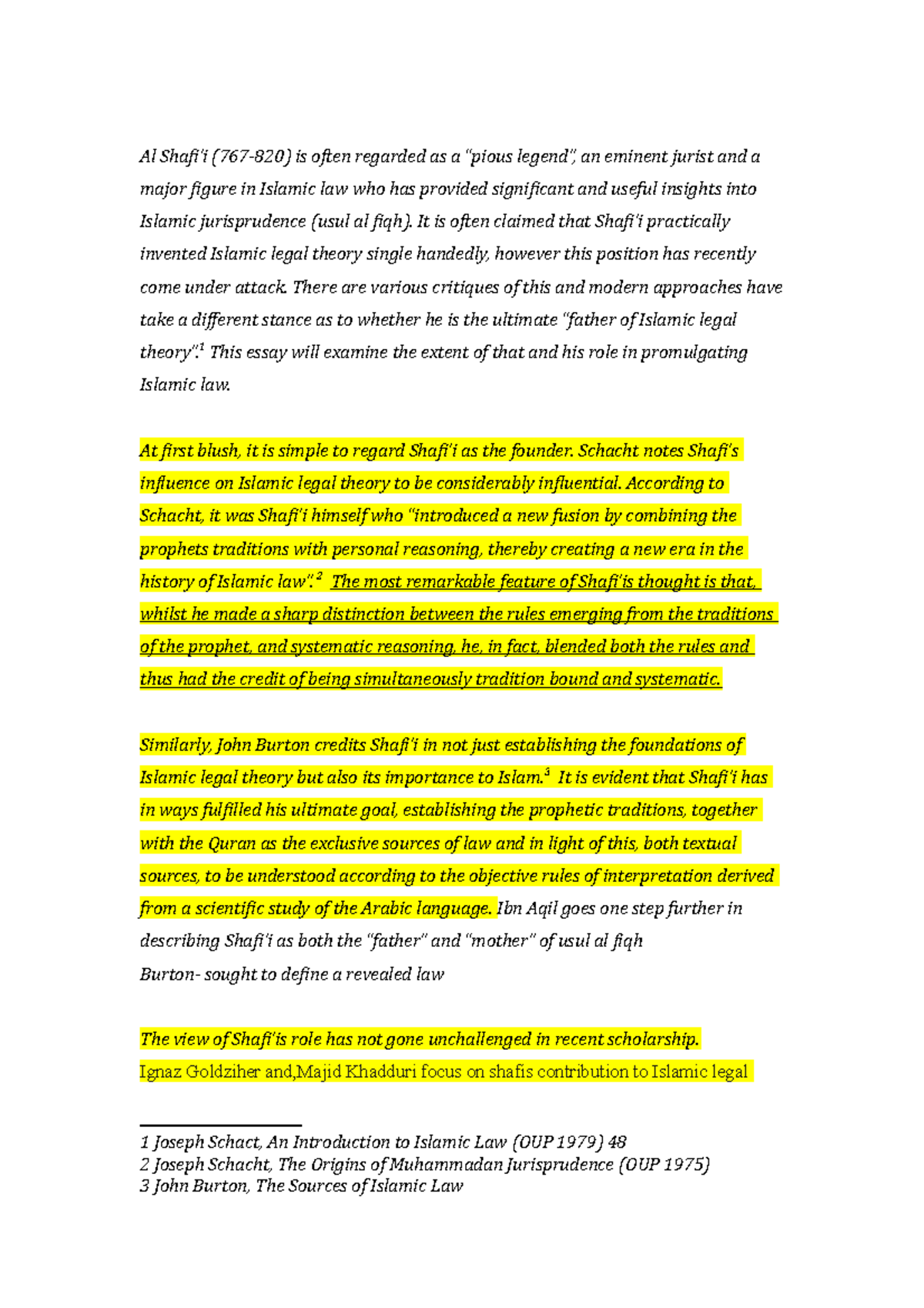 Role of Al-Shafi'i in Islamic Jurisprudence - Studocu