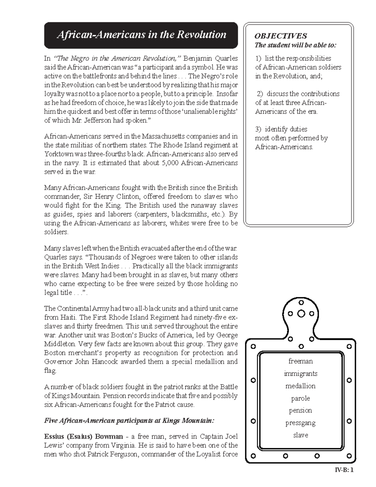 Warm-up African Americans in the Revolution (1) - Objectives the ...