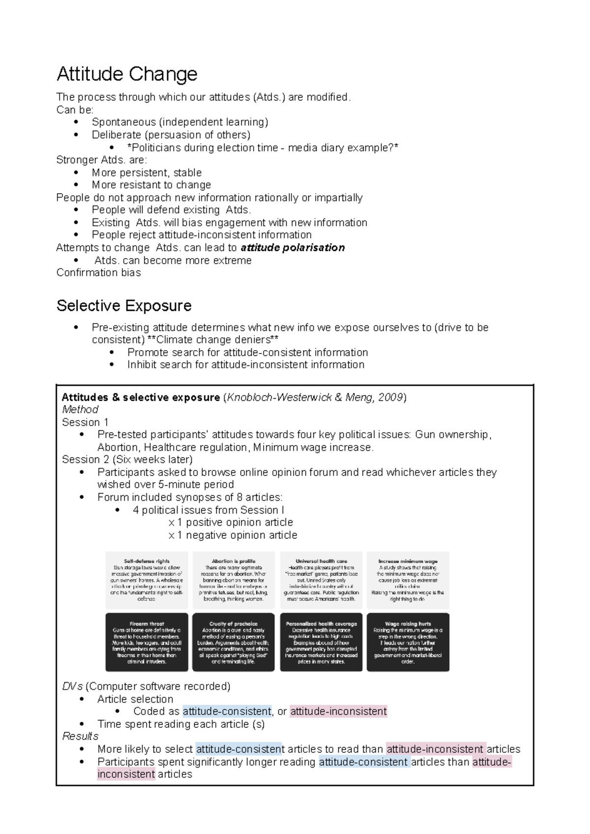 PSYC2040 Attitude Change Lecture Notes - Attitude Change The process ...