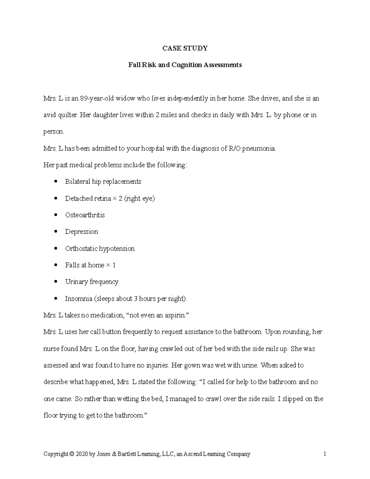 Fall Risk and Cognition Assessments Case Study 2 - CASE STUDY Fall Risk ...