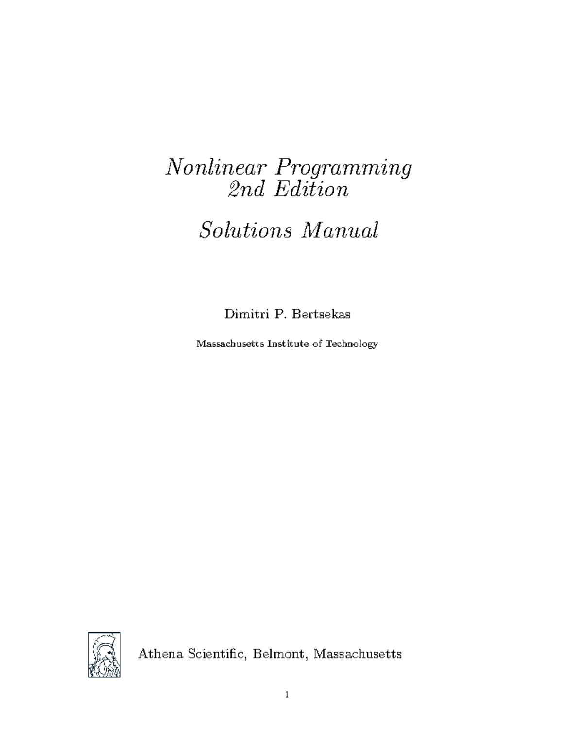 Dimitri Bertsekas Solutions Partial Pdf Nonlinear Programming 2nd