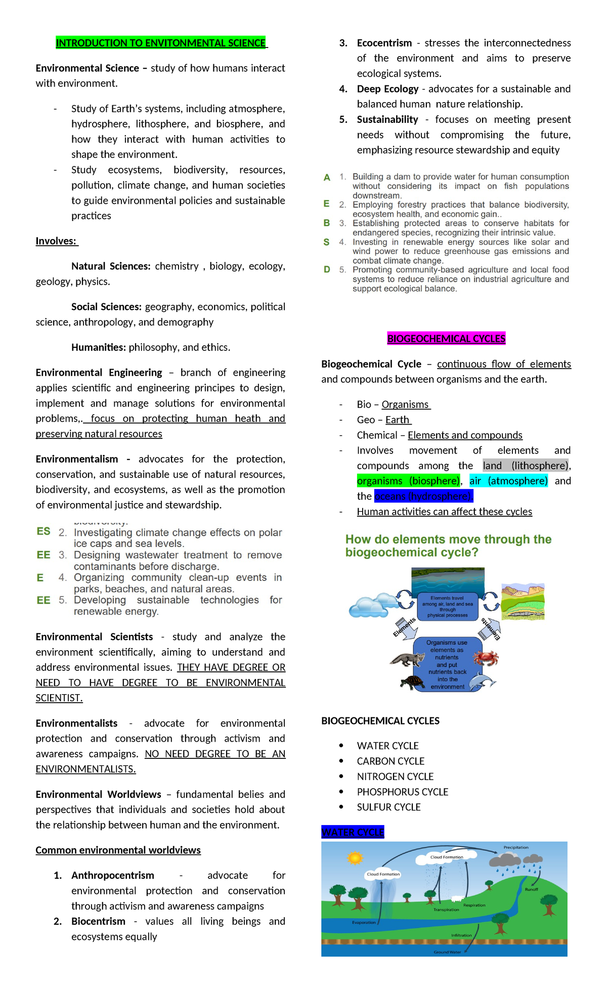 ESE Reviewer - INTRODUCTION TO ENVITONMENTAL SCIENCE Environmental ...