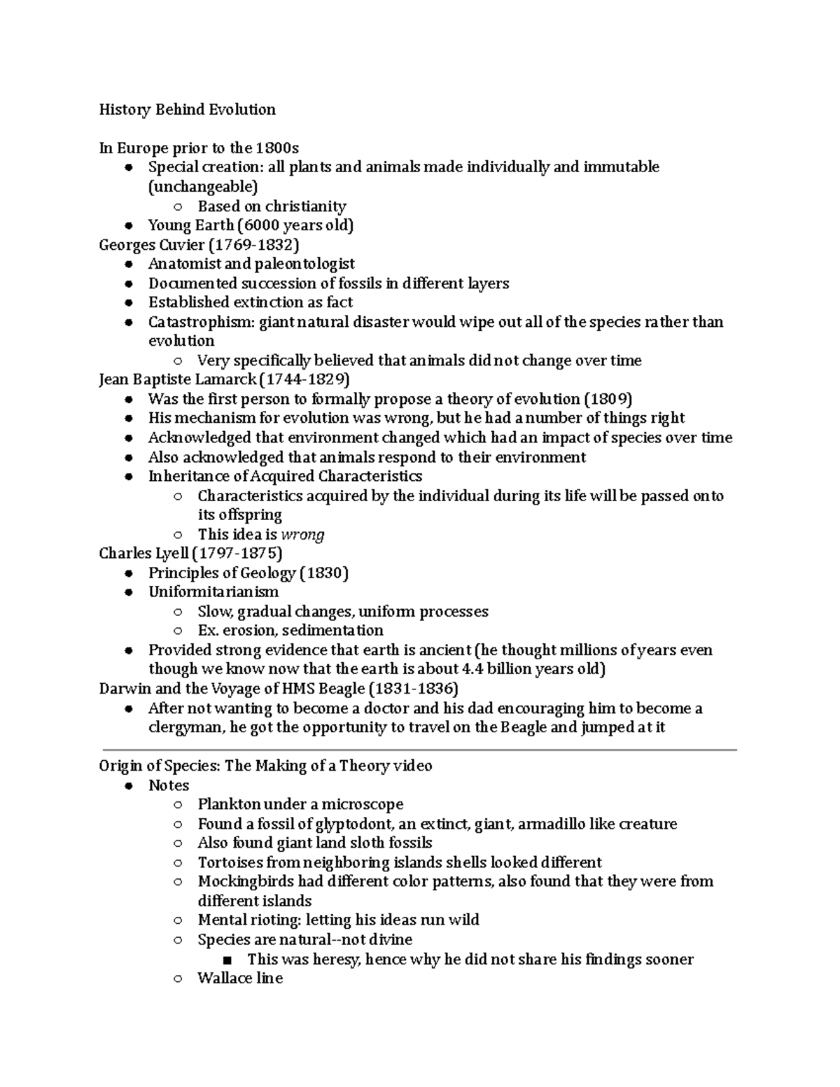 History behind evolution - BIOL 125 - Studocu