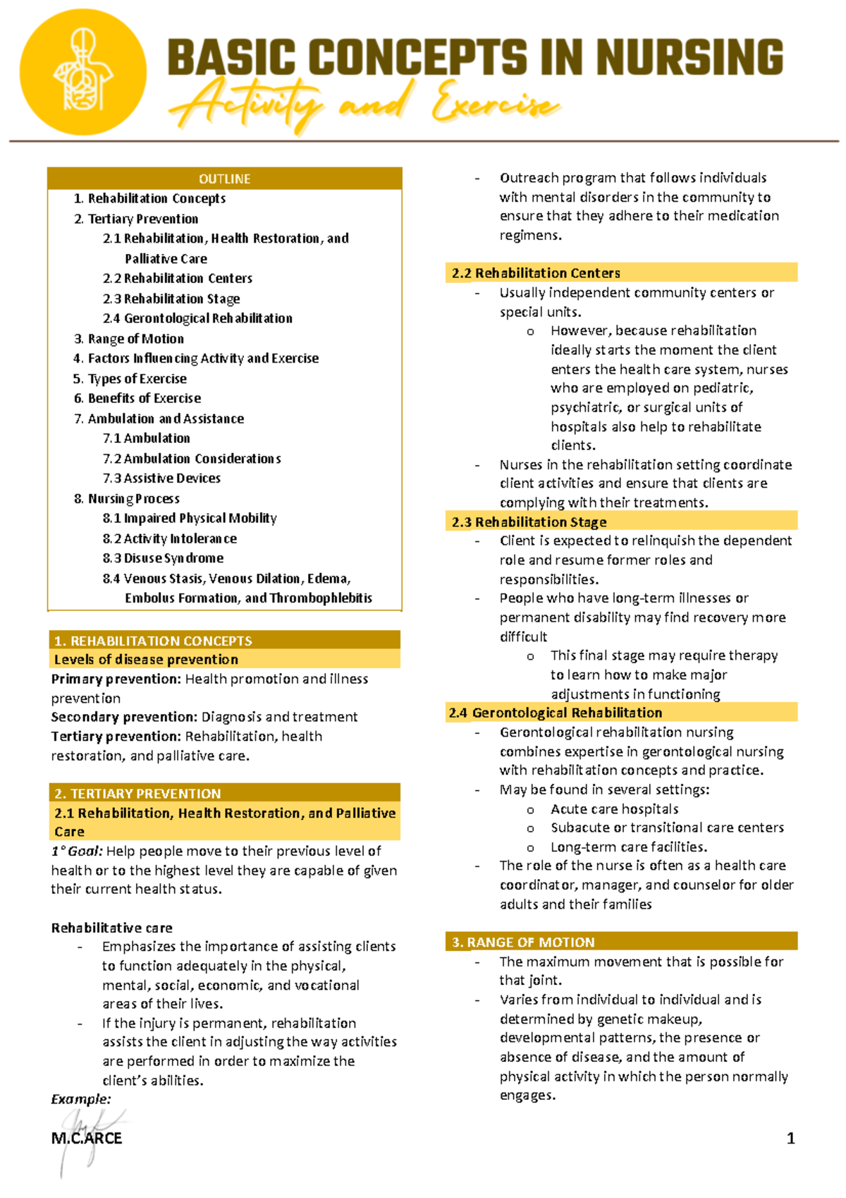Bacon-Activity and Exercise - OUTLINE 1. Rehabilitation Concepts 2 ...