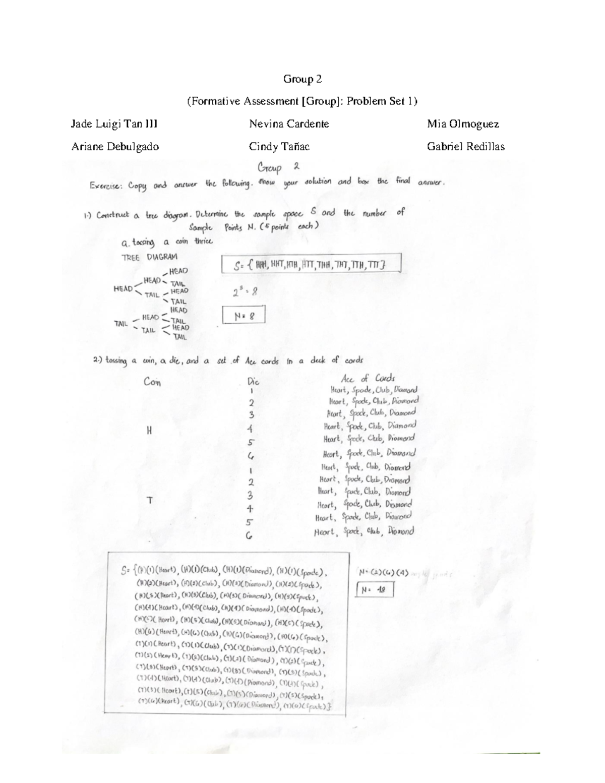Problem Set 1 Prob and Stat - Statistics - Group 2 (Formative Assessment [Group]: Problem Set 1 ...
