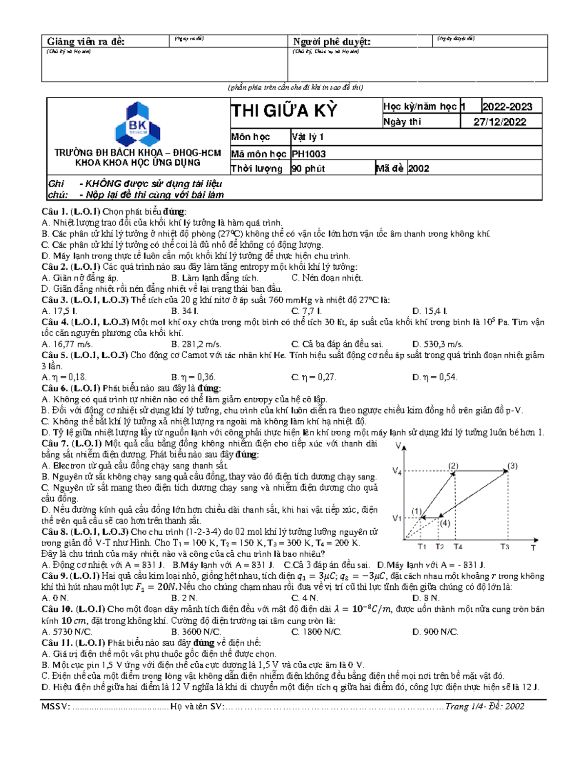 2002- Printed - dthi - Giảng viên ra đề: (Ngày ra đề) Người phê duyệt ...