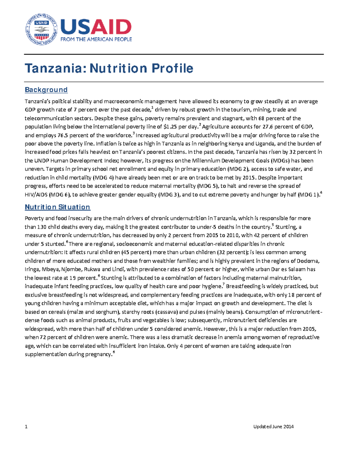 Tanzania Nutritional - MR ALT - Tanzania: Nut rit ion Prof ile ...