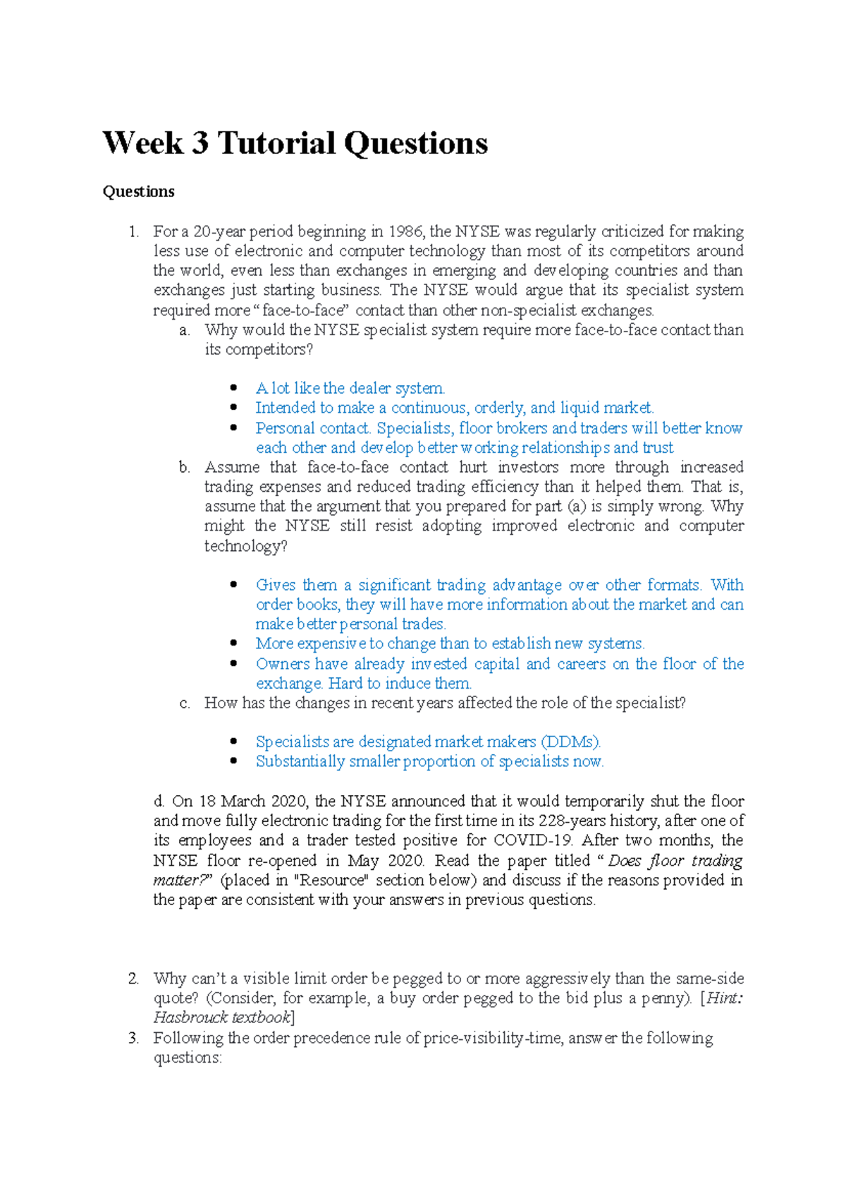 FINA3307 Tutorial 3 - FINA3307 - UWA - Studocu