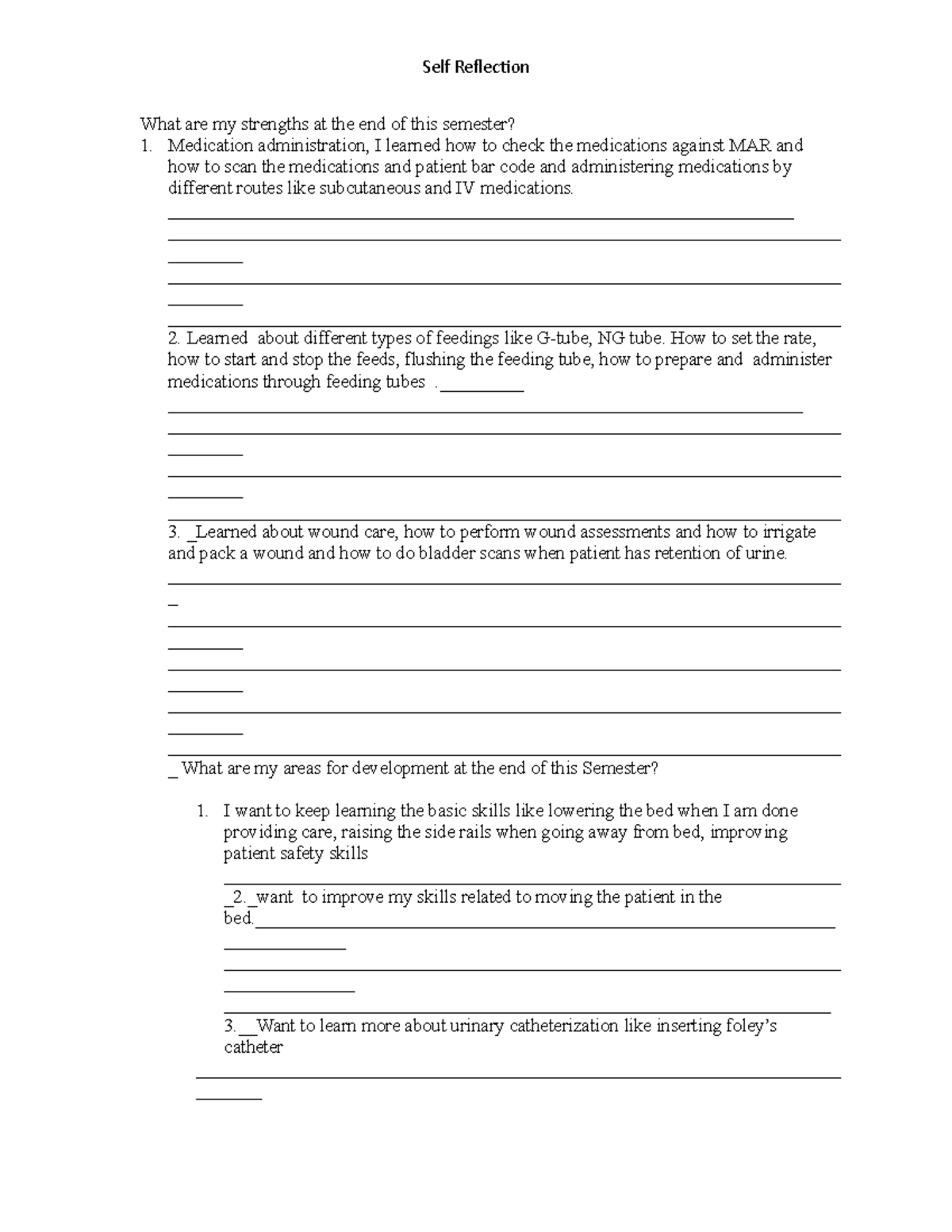 Self reflection - year 2 - Self Reflection What are my strengths at the ...