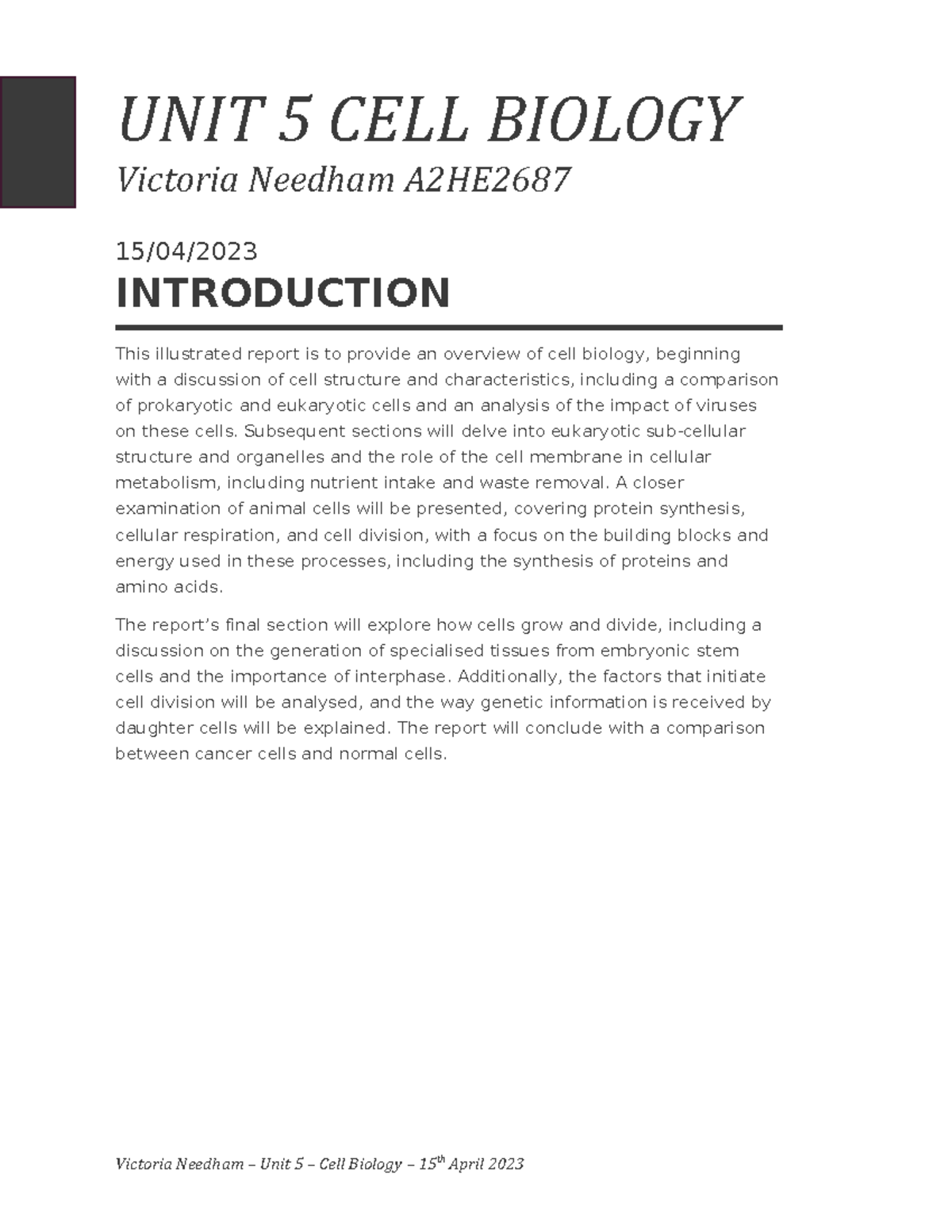 Unit 6 - Cell Biology Illustrated Report - UNIT 5 CELL BIOLOGY Victoria ...