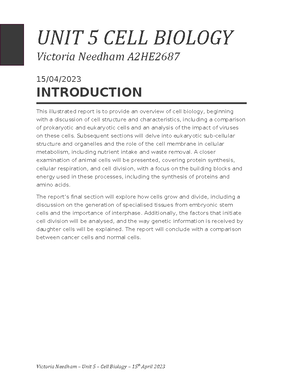 Unit 17 Cell Division - This report will explore the stages of mitosis ...