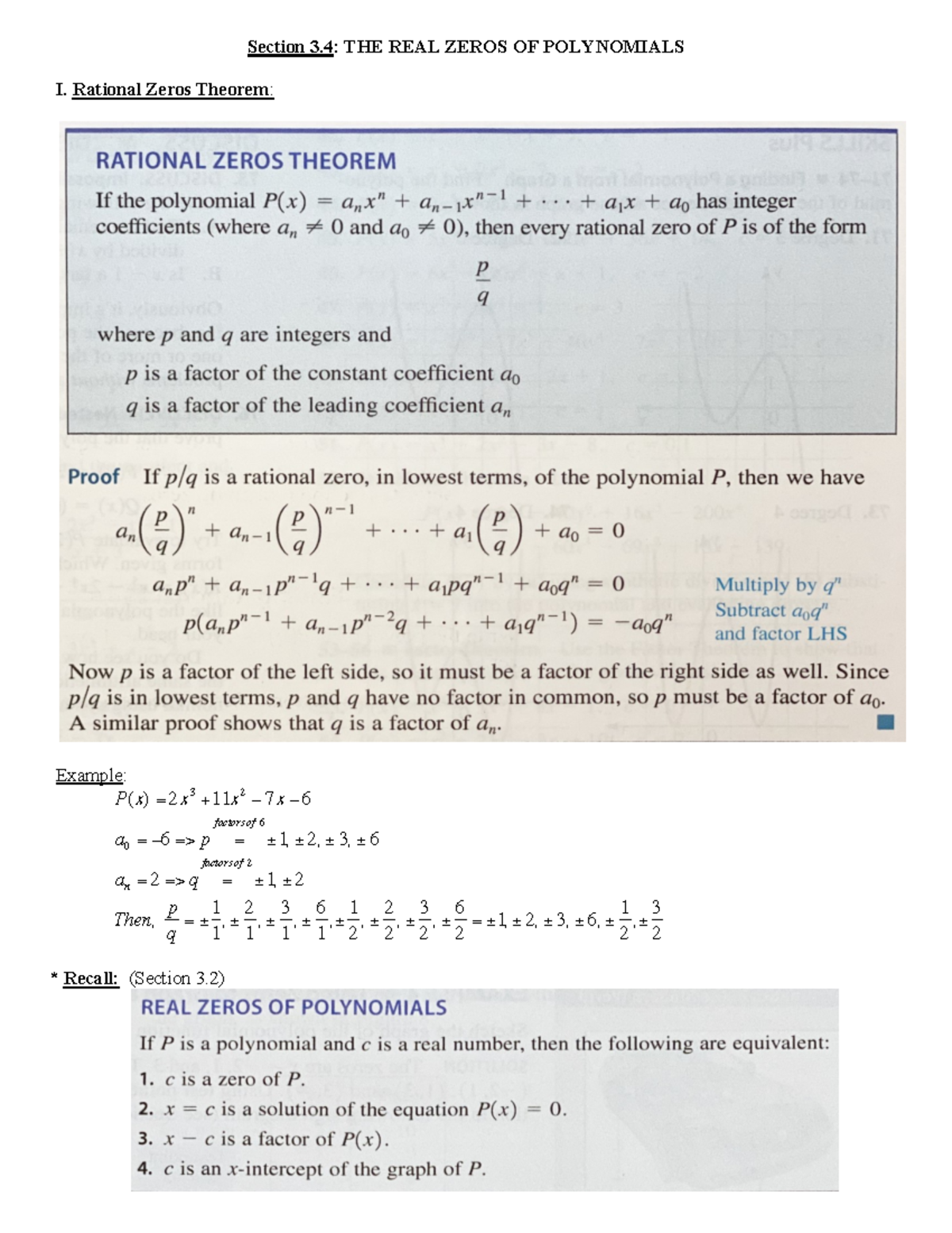Real Zeros of Polynomials: Rational Zeros Theorem and Factoring - Studocu