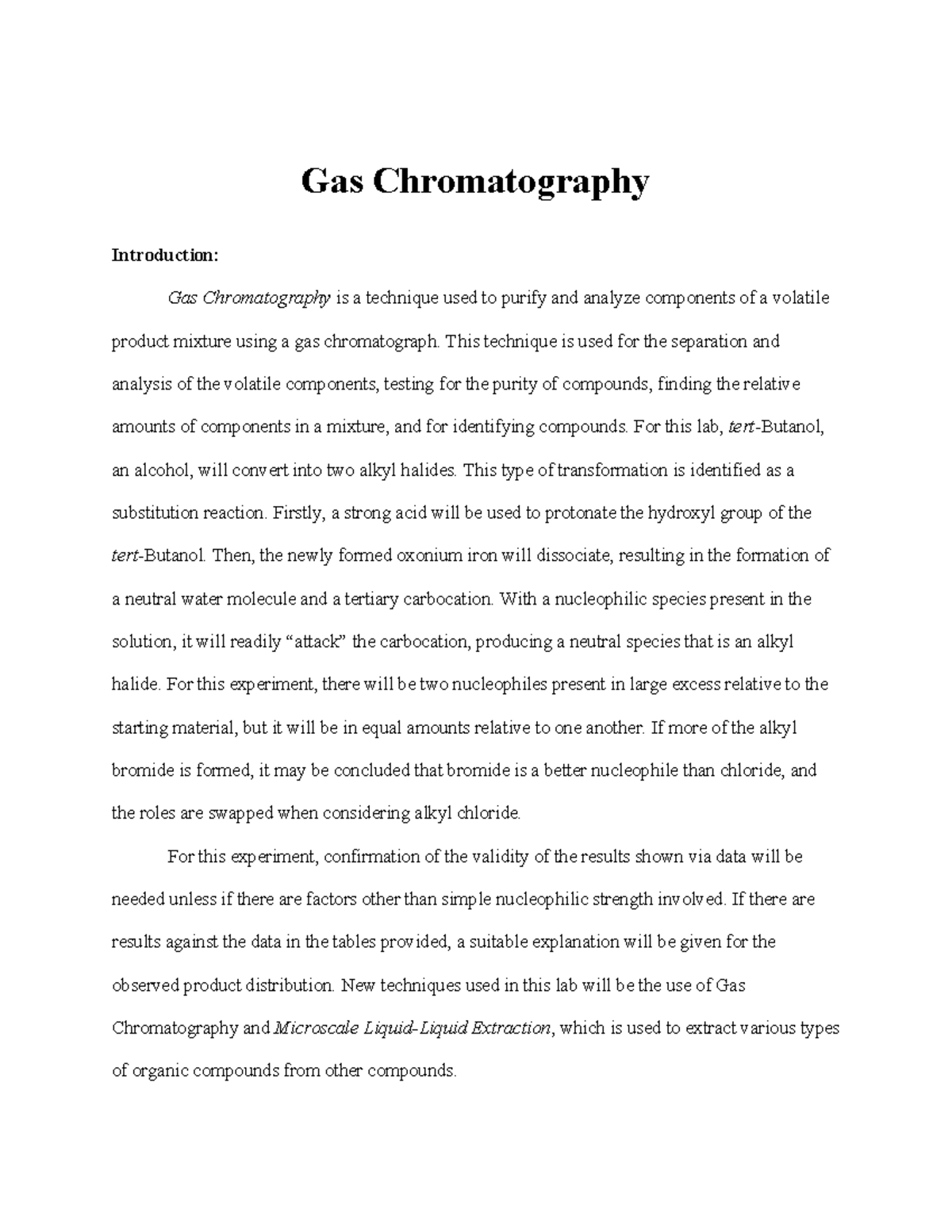 Gas Chromatography - Lab - Gas Chromatography Introduction: Gas ...
