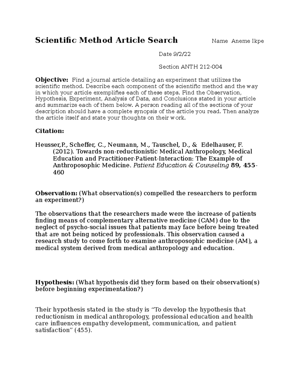 Scientific Method Article Search - Describe each component of the ...