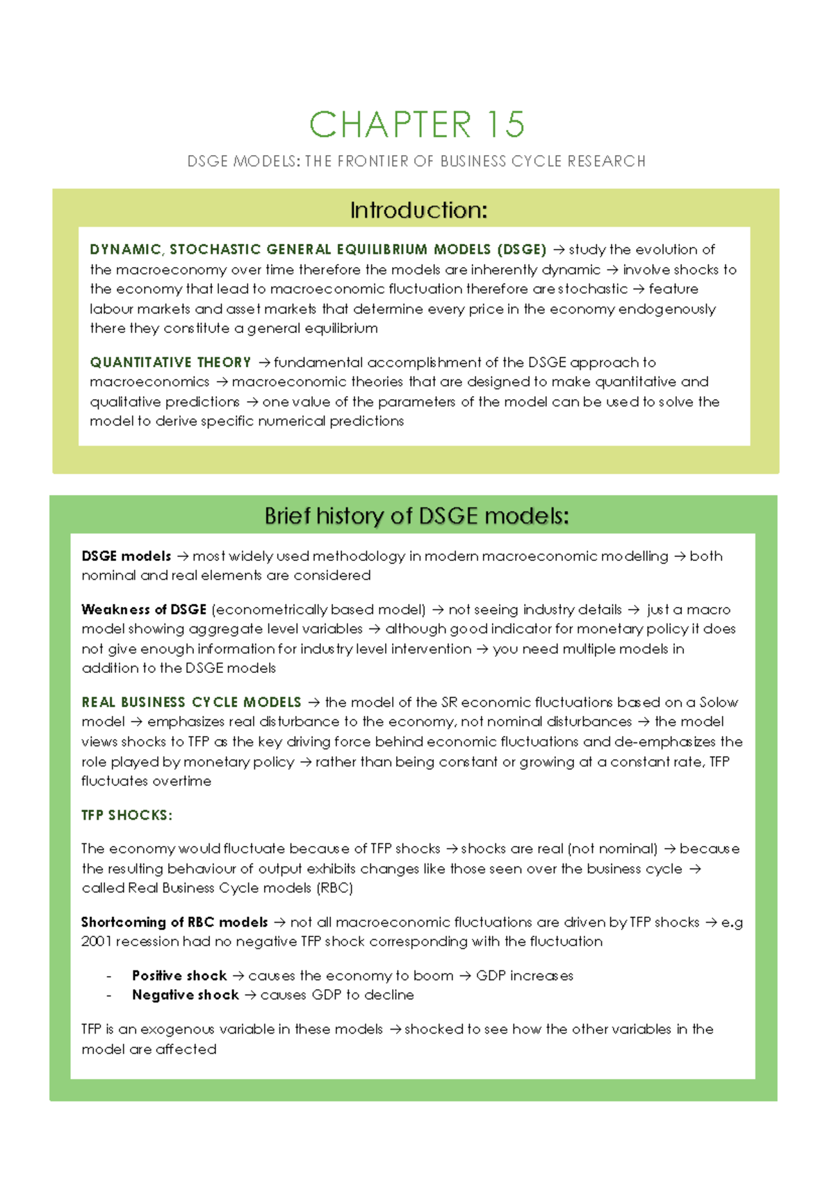 Chapter 15 - Summary Economics - CHAPTER 15 DSGE MODELS: THE FRONTIER OF BUSINESS CYCLE RESEARCH ...