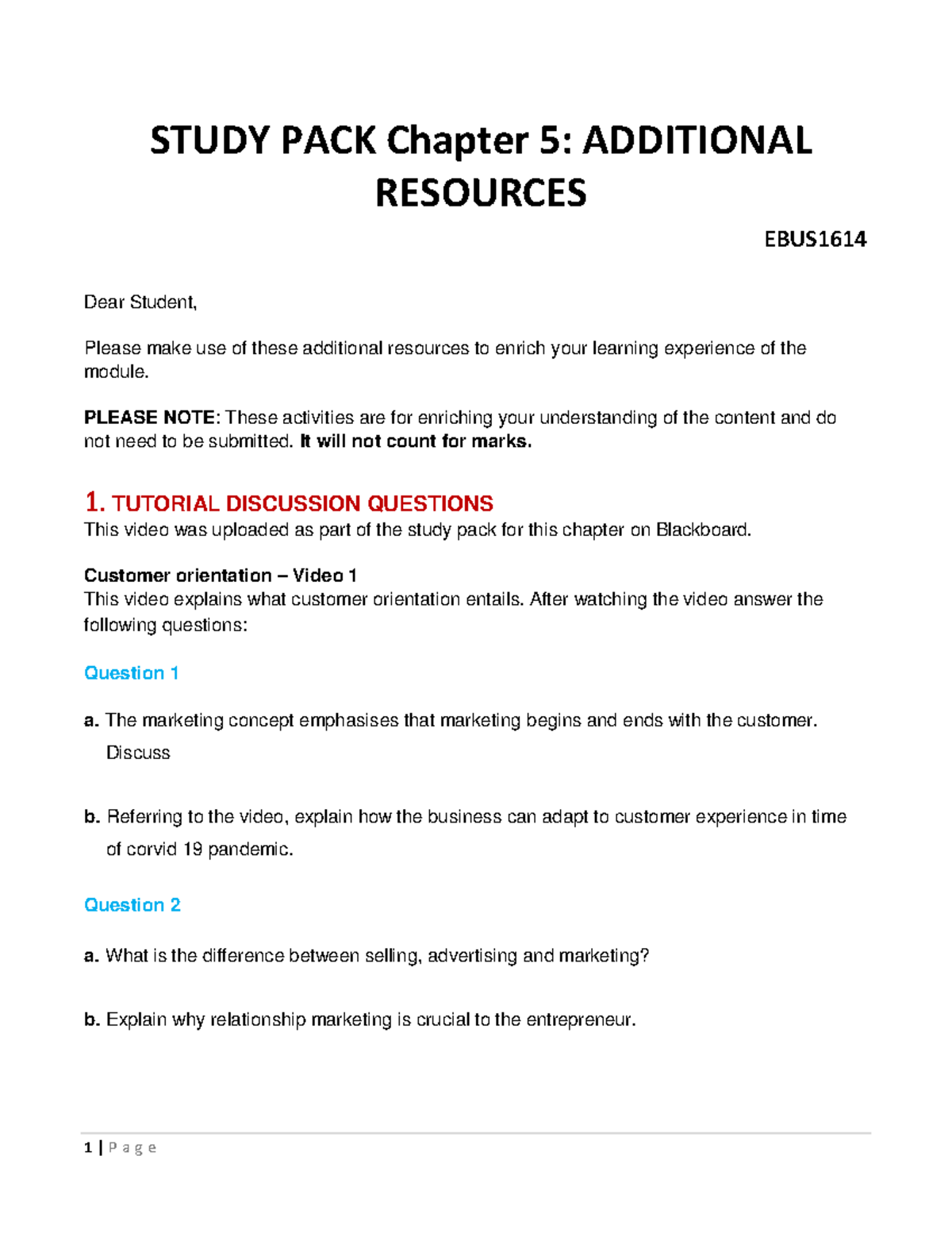 Additional resources chapter 5 Study pack 5 II - 1 | P a g e STUDY PACK Chapter 5: ADDITIONAL ...