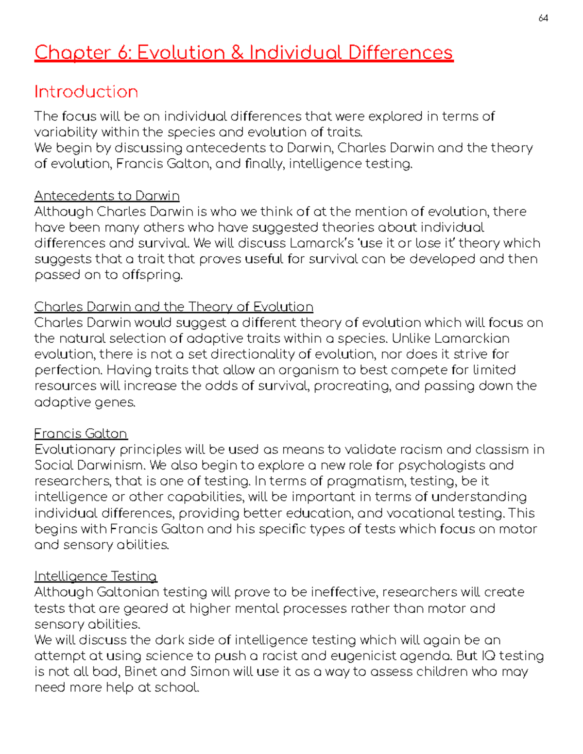 PSYC 305 CH 6 - History and Systems Psychology - Chapter 6: Evolution ...
