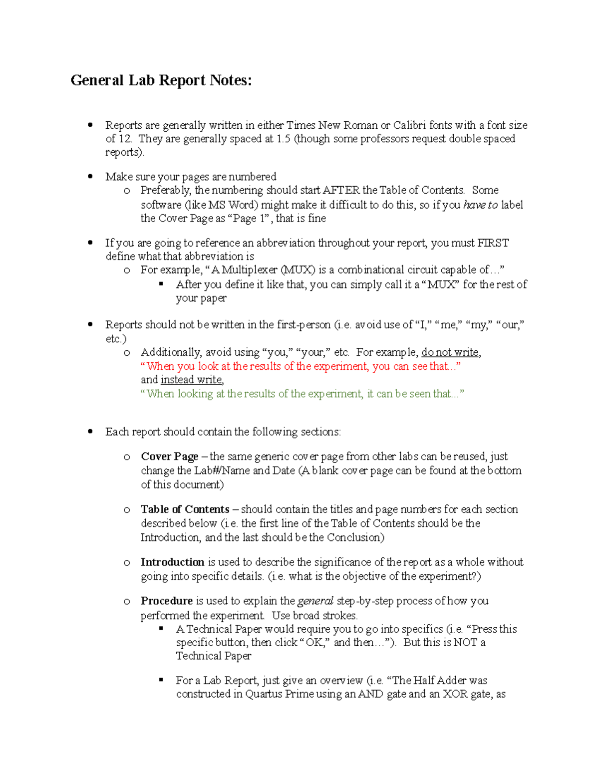 General Lab Report Notes - They are generally spaced at 1 (though some ...
