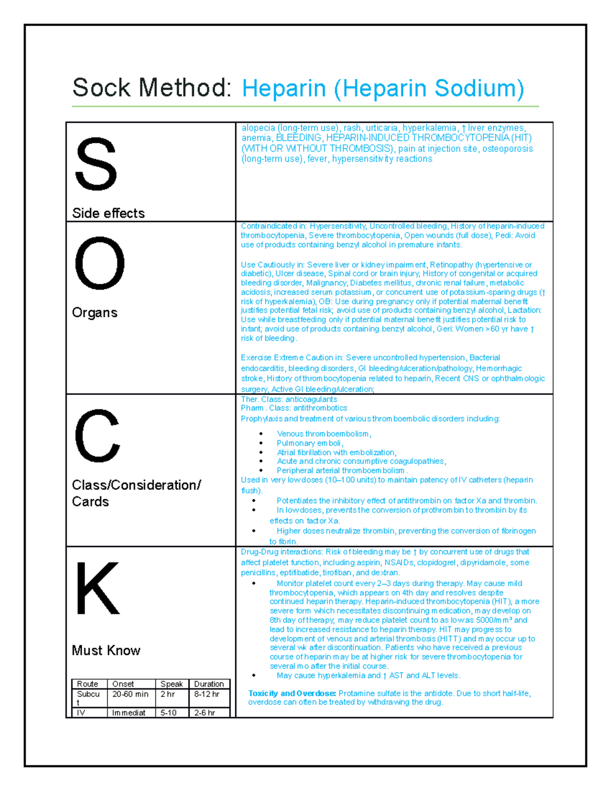 WEEK 5 SOCK Drugs - Sock Method: Heparin (Heparin Sodium) S Side ...