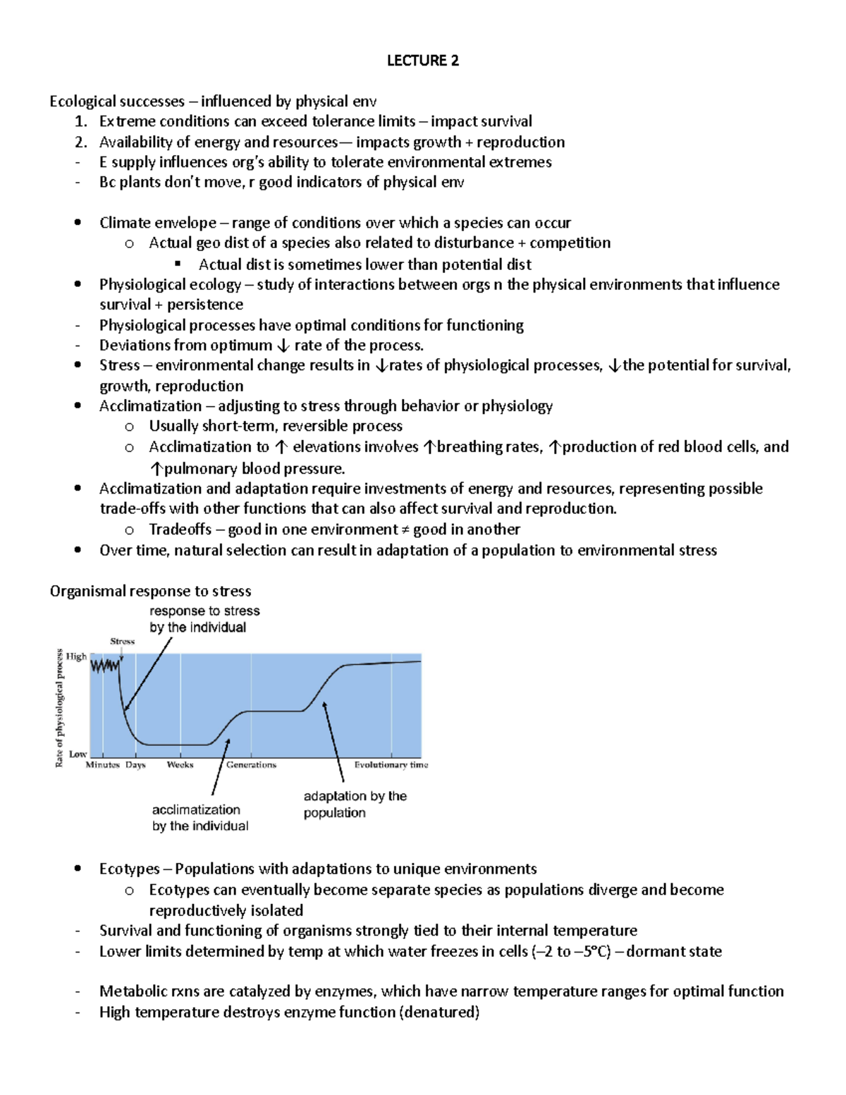 2 - lecture notes - LECTURE 2 Ecological successes – influenced by ...