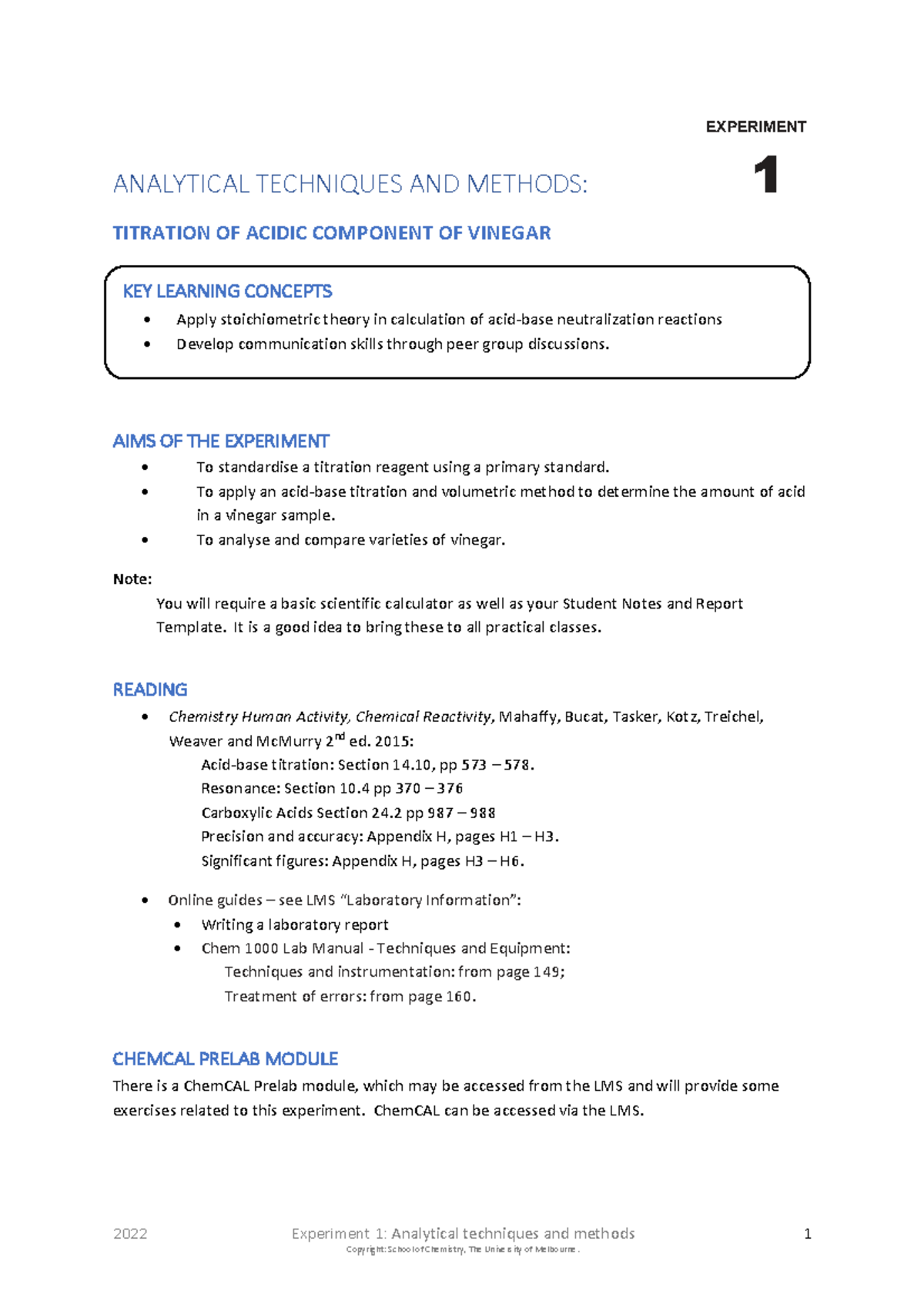 Experiment 1 Student Notes july Sem 2 2022 - 2022 Experiment 1 ...
