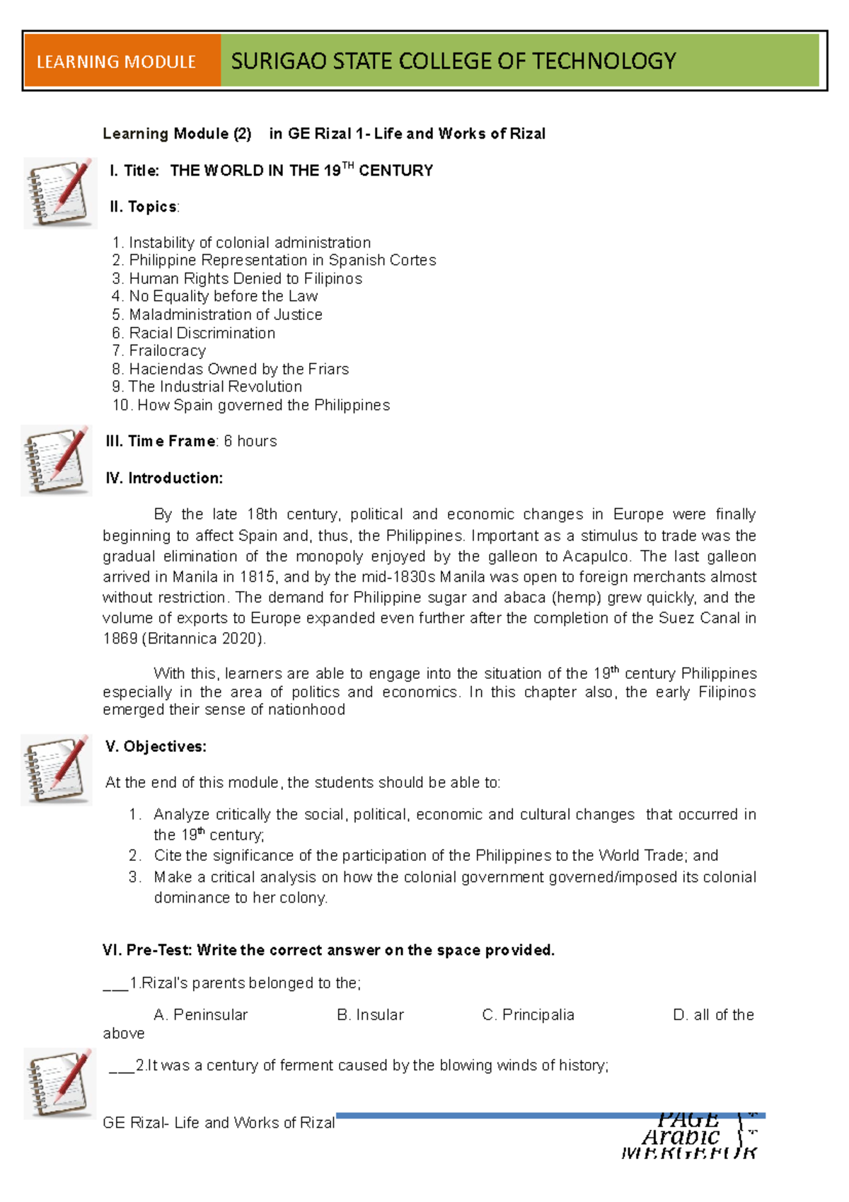 Module-2-Rizal - Rizal - Learning Module (2) in GE Rizal 1- Life and Works of Rizal I. Title ...