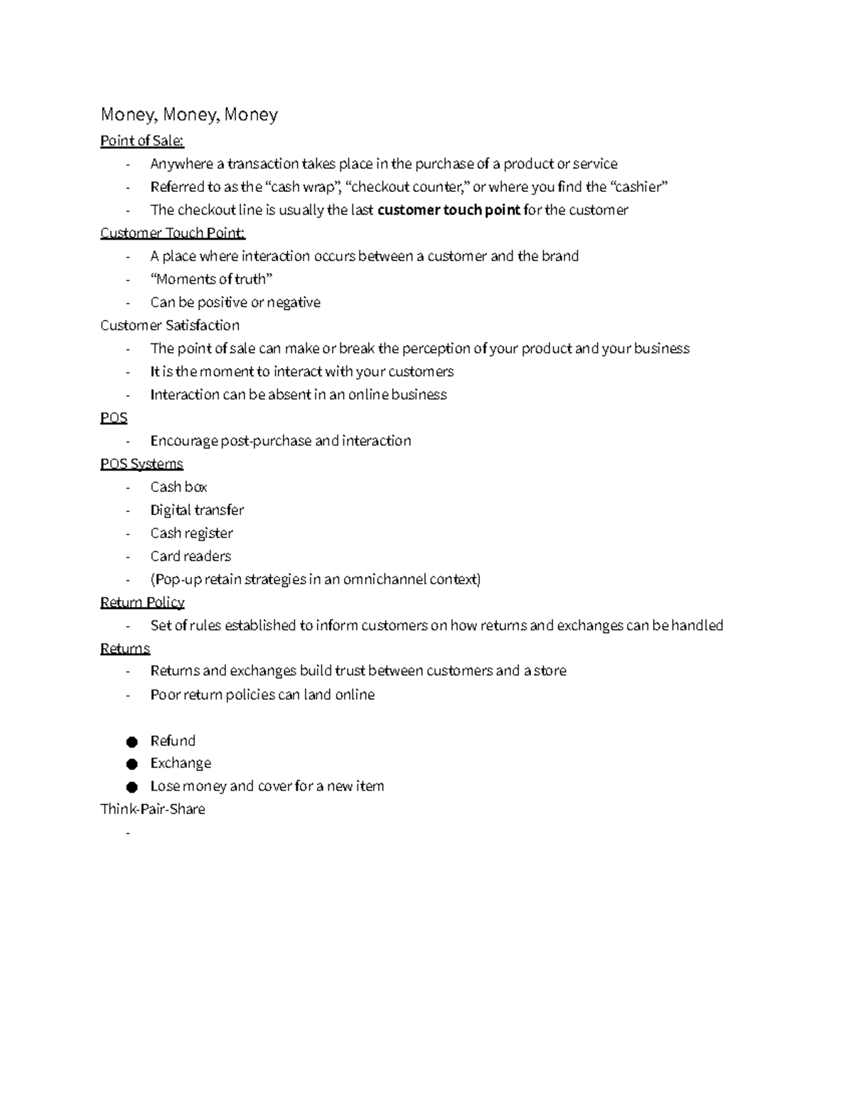 Money, Money, Money - In class notes - Money, Money, Money Point of ...