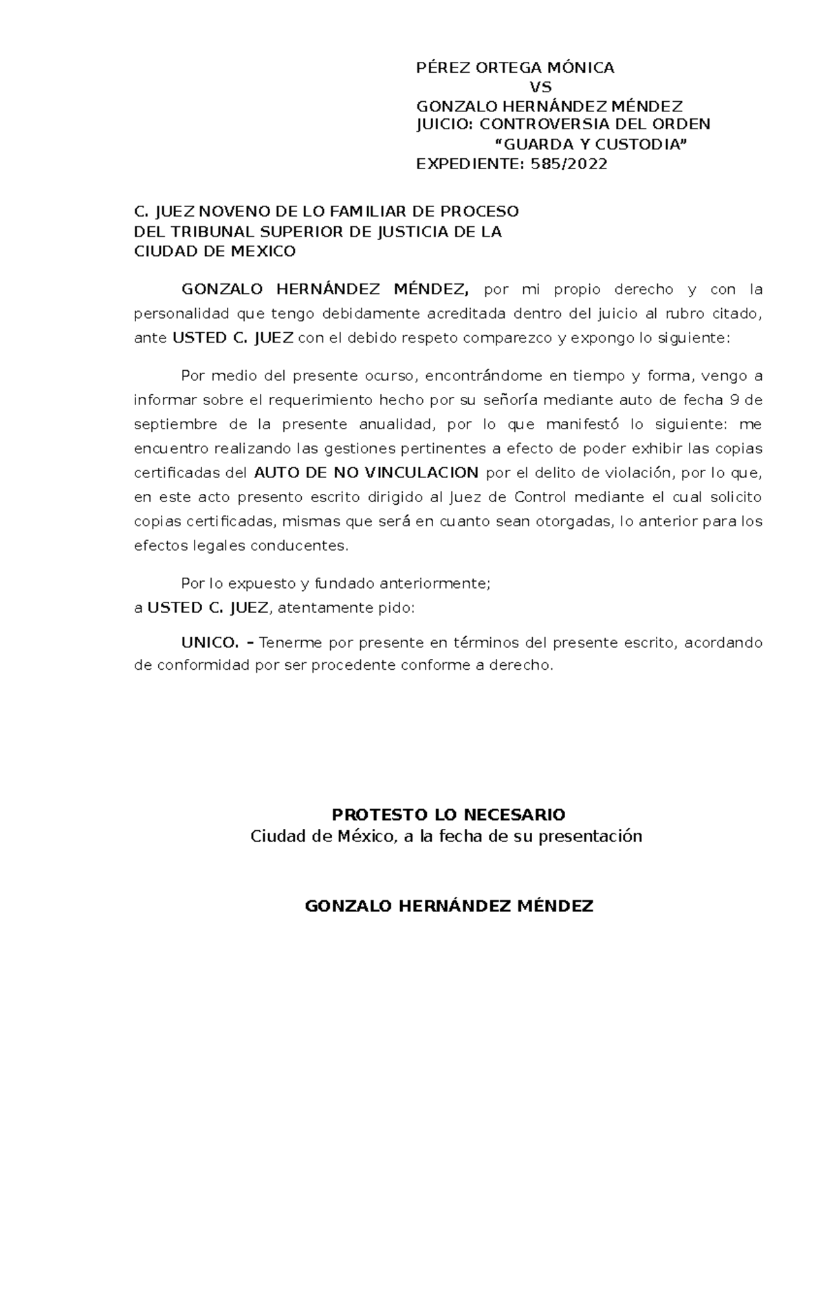 3. Exhibir escrito de juez de control - GONZALO HERNÁNDEZ MÉNDEZ, por ...