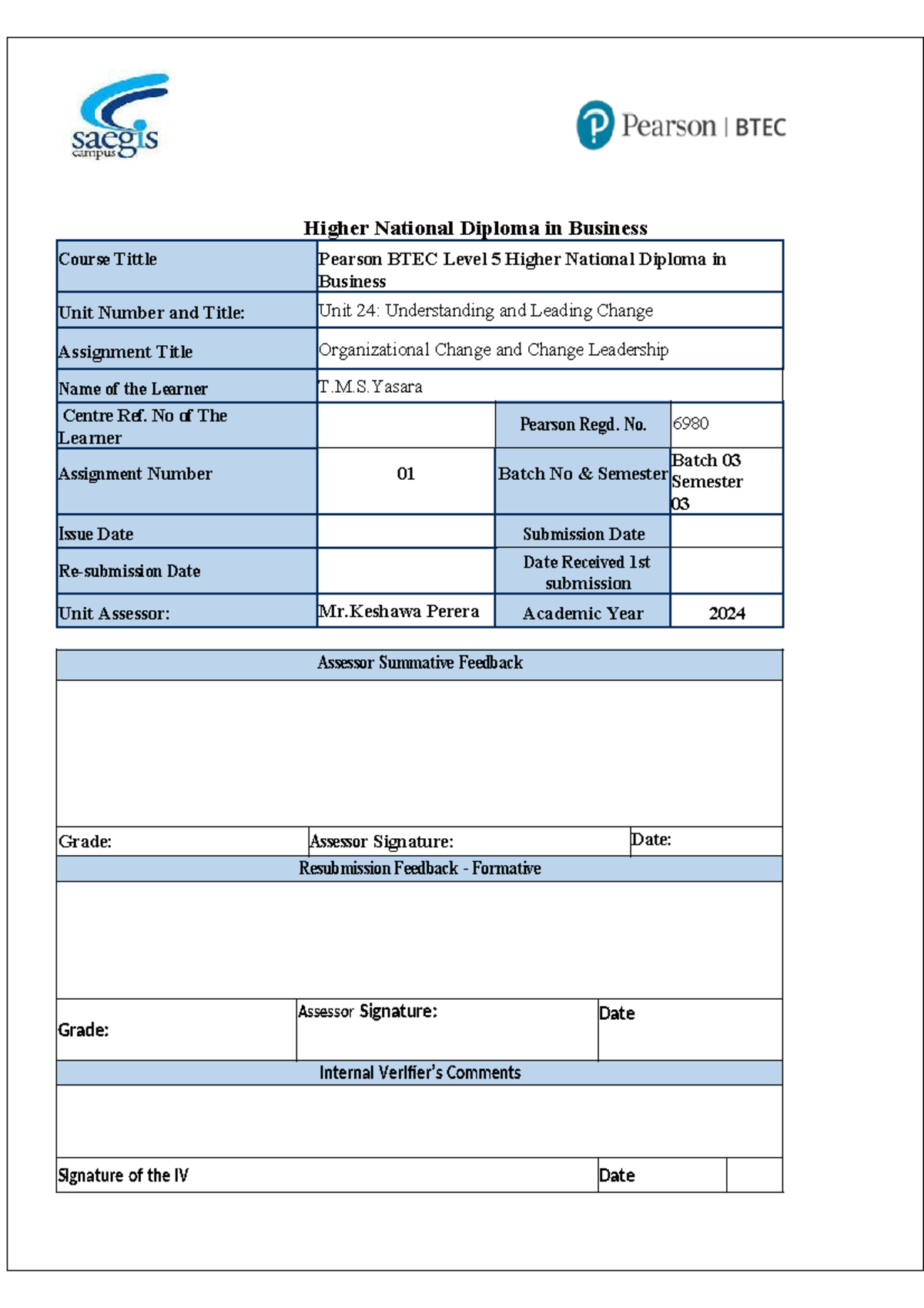 ULC assignment - Nothing to say . - Higher National Diploma in Business ...