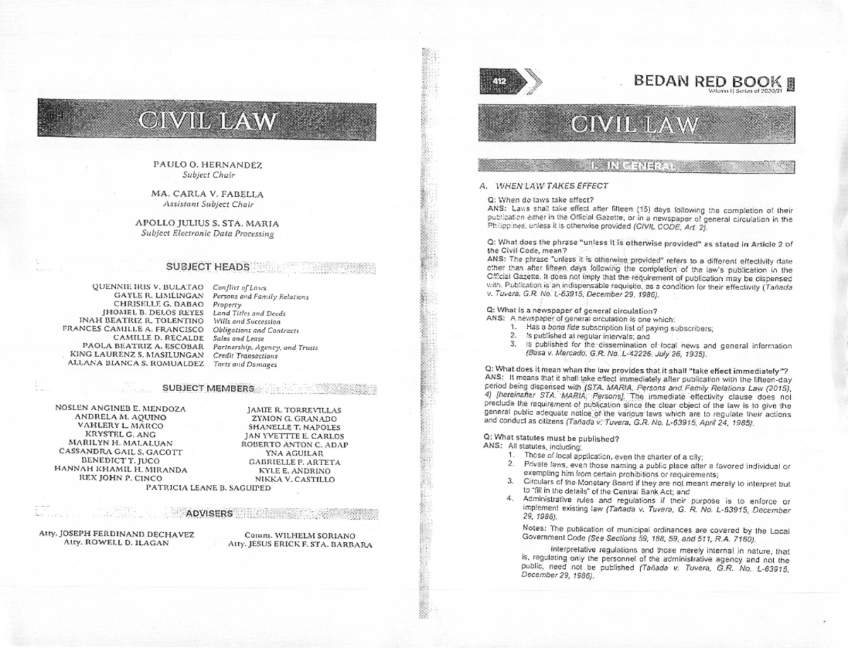 BEDA 2020 Civil LAW - Civil Code - Studocu