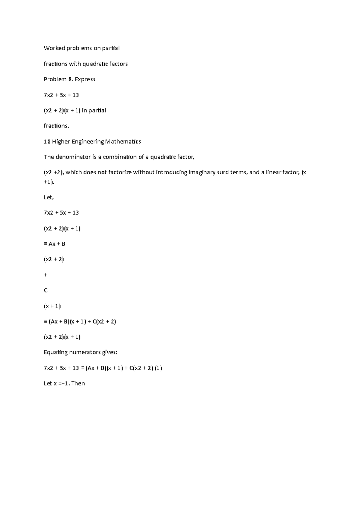 Worked problems on partial - Worked problems on partial fractions with ...