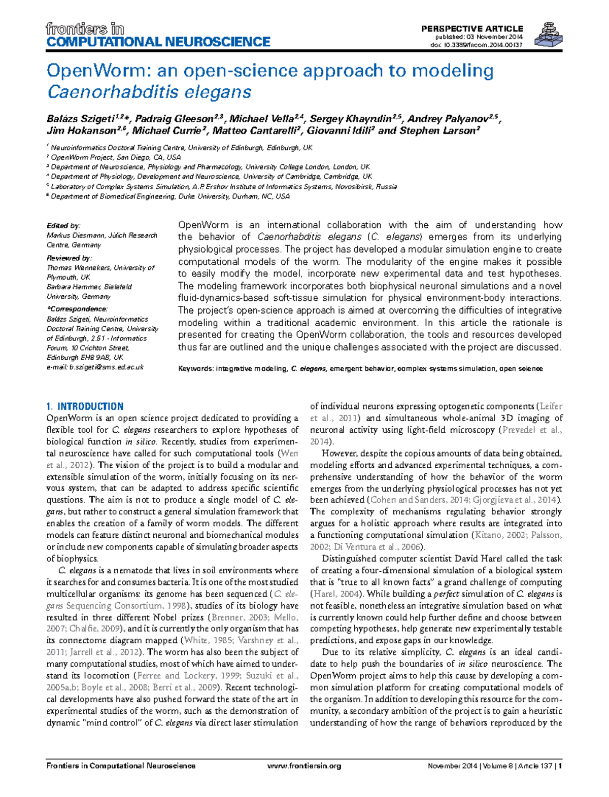 Open Worm - The Worm That is Very OPen and WOrm - PERSPECTIVE ARTICLE ...